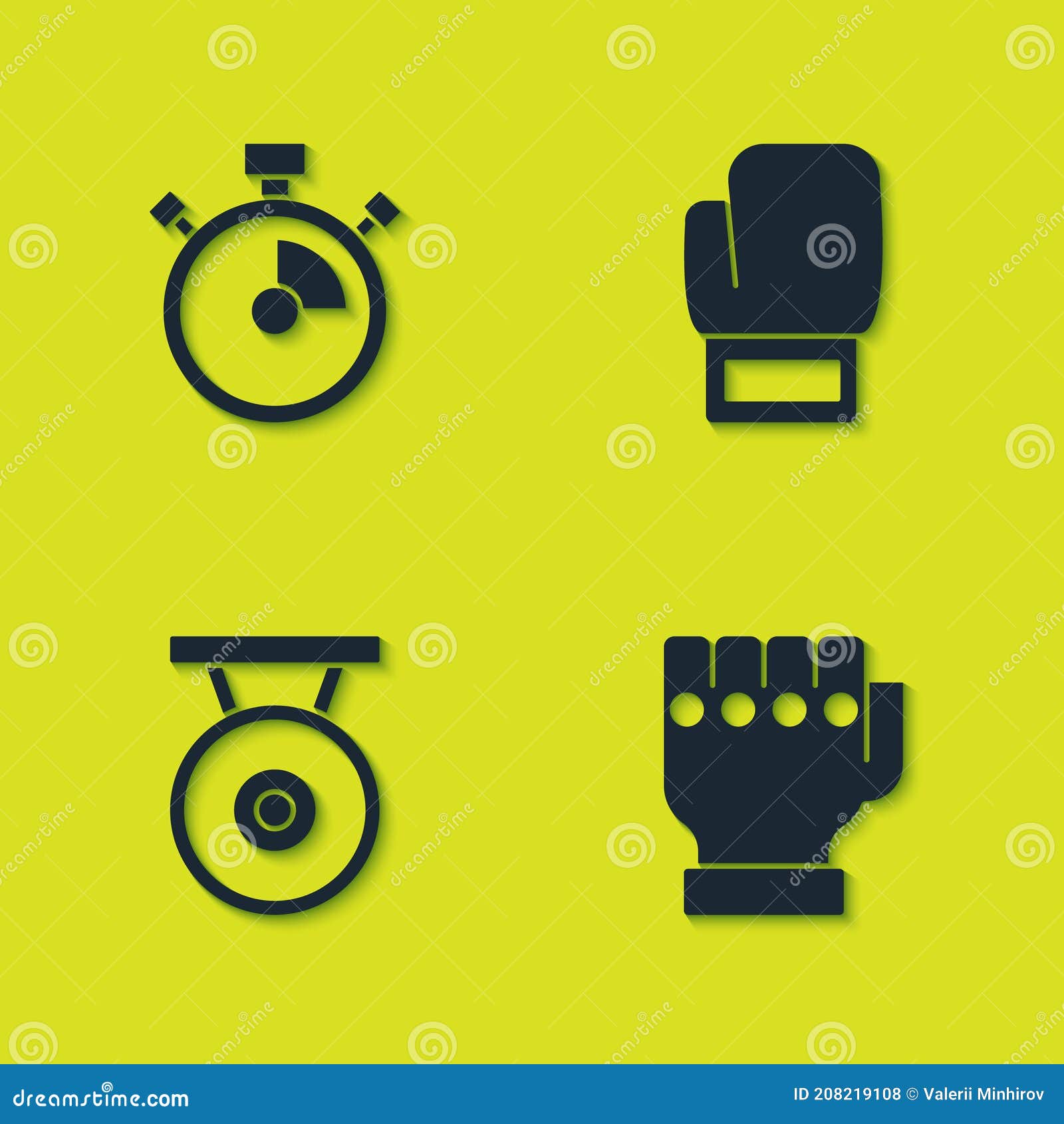 Set Stopwatch, MMA Glove, Gong and Boxing Icon. Vector Stock Vector ...