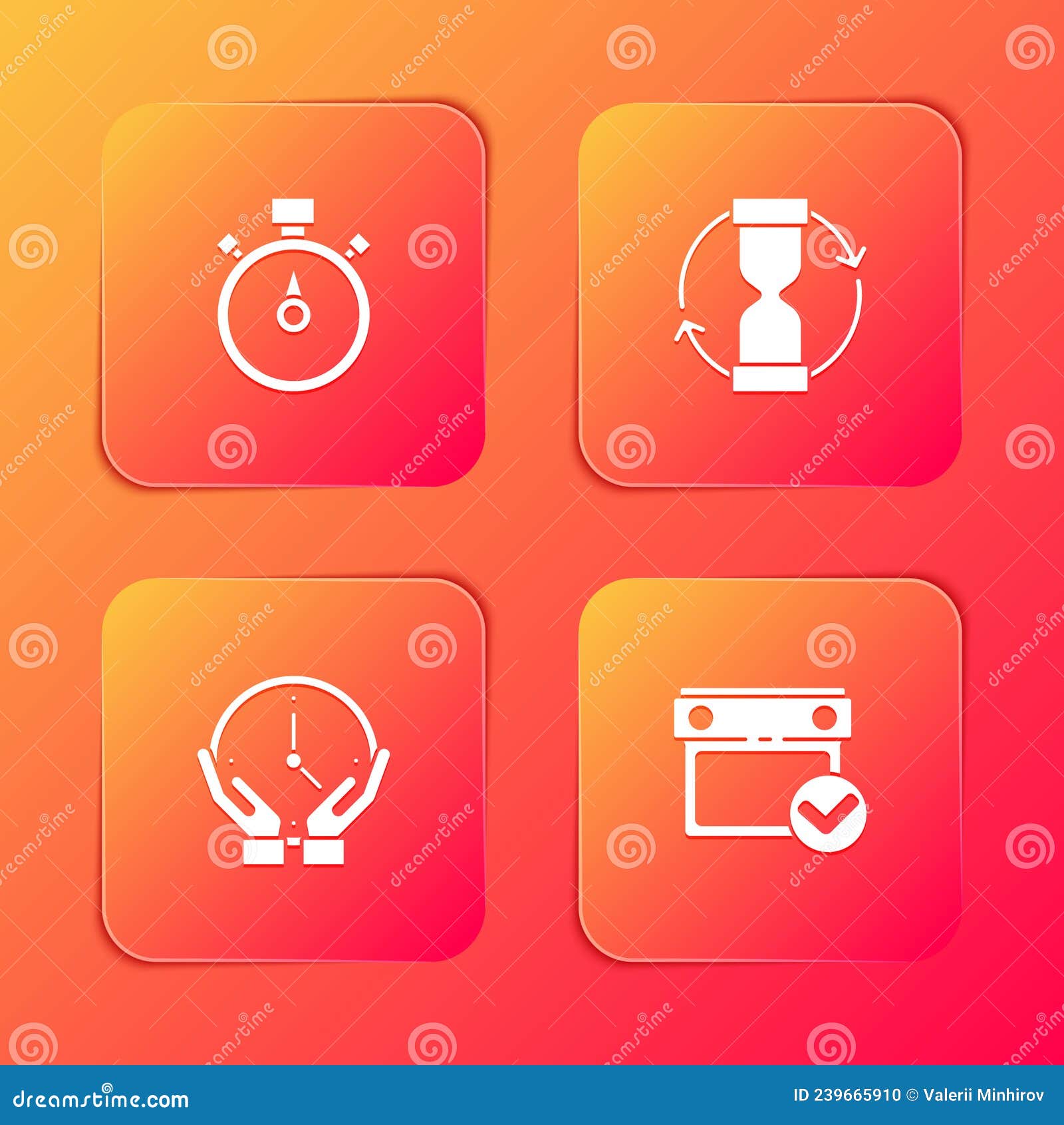 Set Stopwatch, Old Hourglass, Clock and Calendar with Check Mark Icon ...