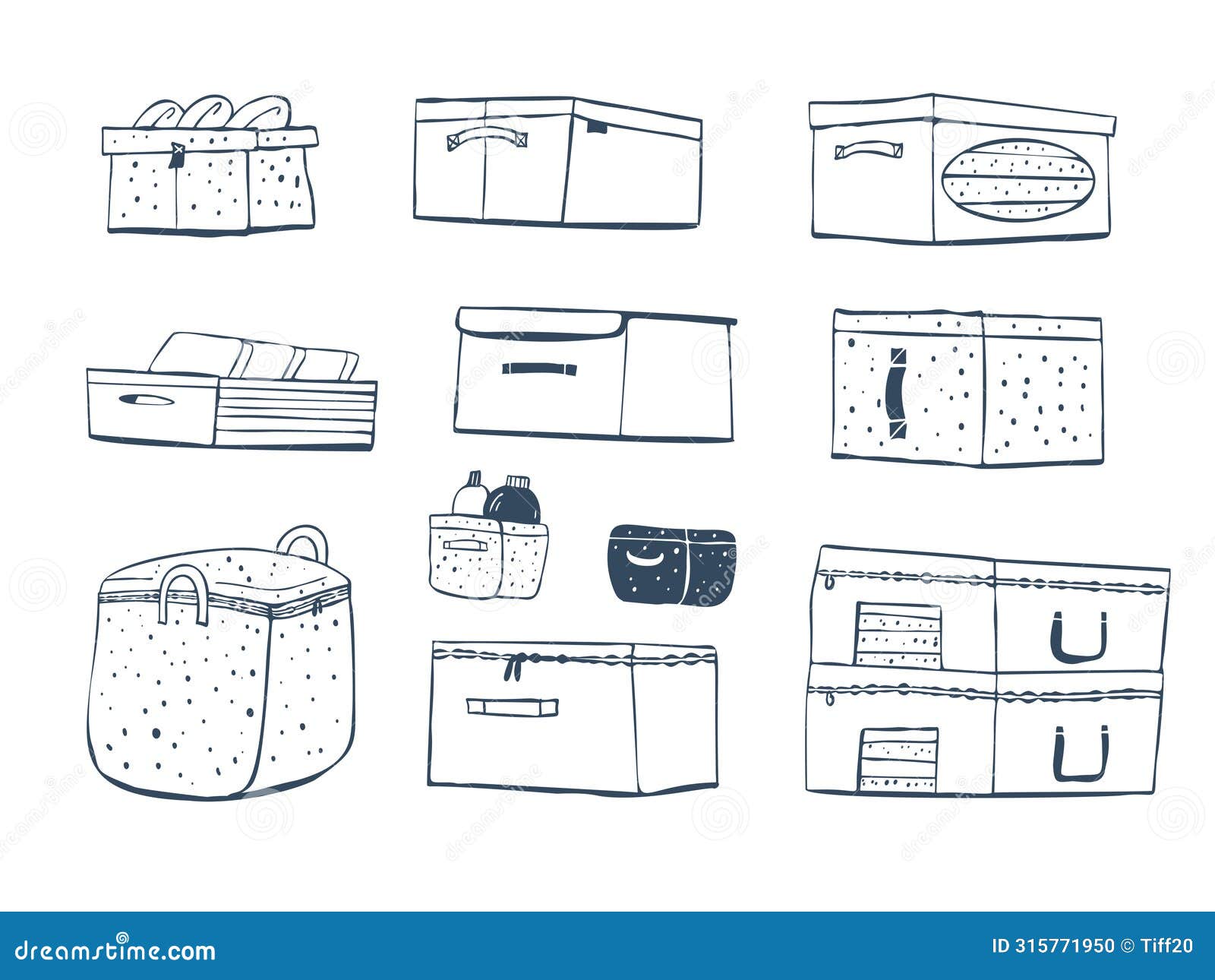 A Set of Storage Boxes. Doodle-style Linear Drawing Stock Illustration ...