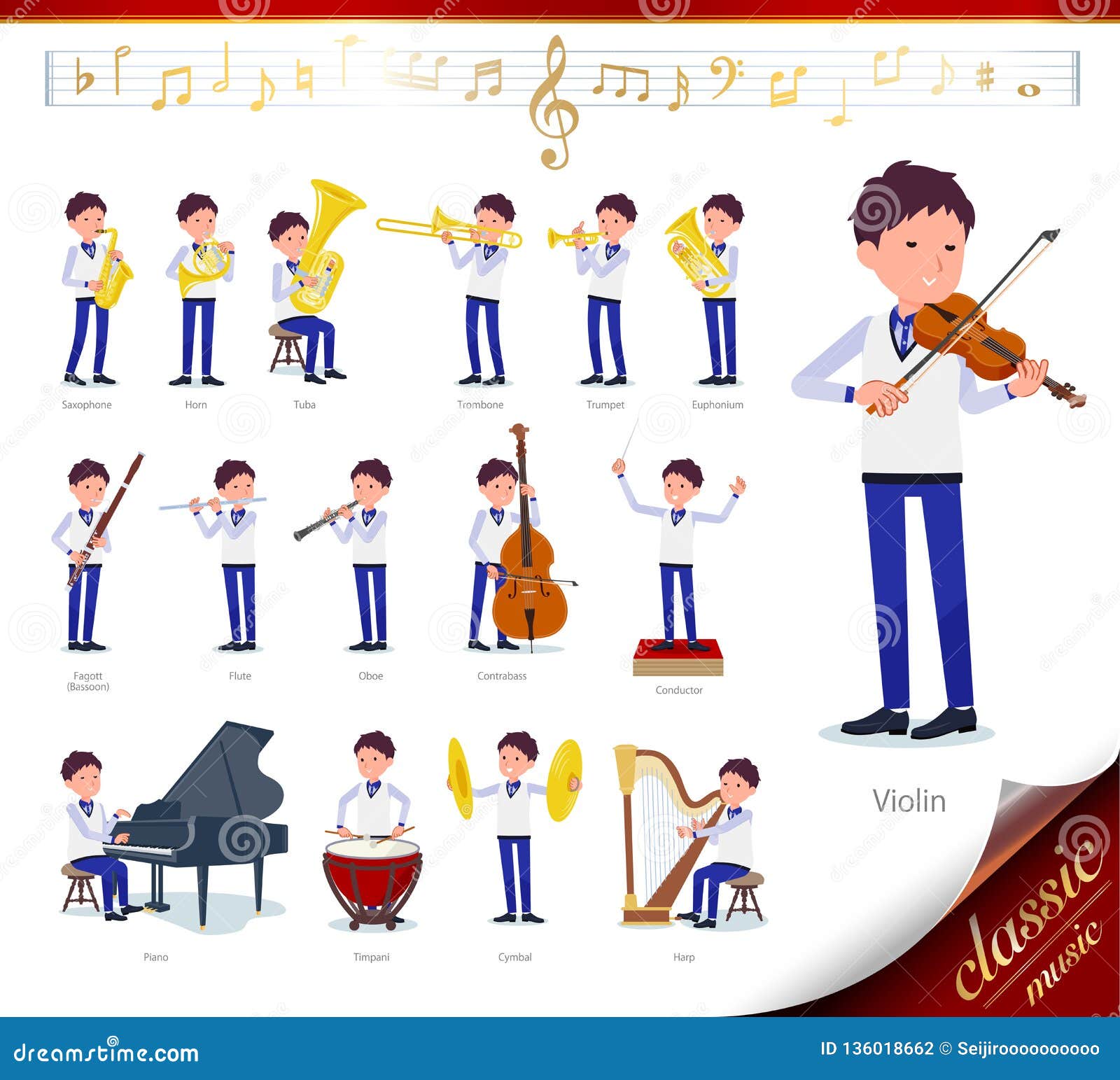 Flat Type Store Staff Blue Uniform Men_classic Music Stock Vector ...