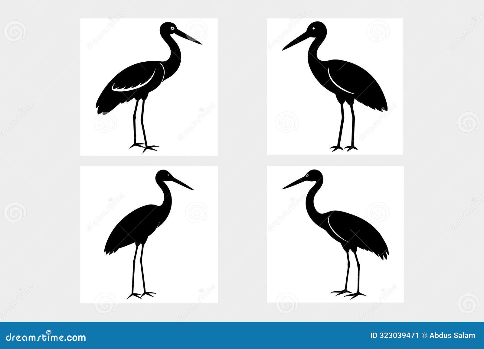 Stork Birds Vector Illustration. Set Of Standing And Flying White ...