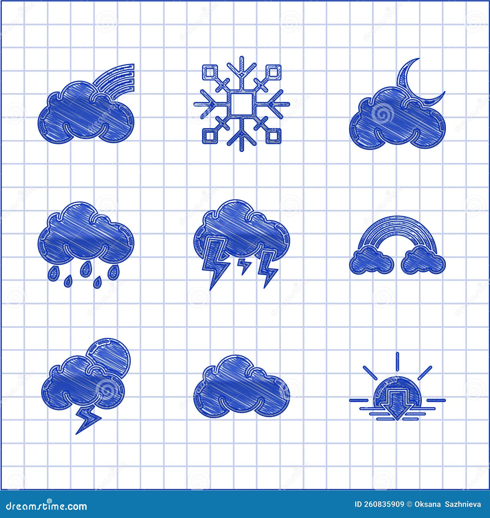 Set Storm, Cloud, Sunset, Rainbow with Clouds, Rain, Moon and Stars and ...