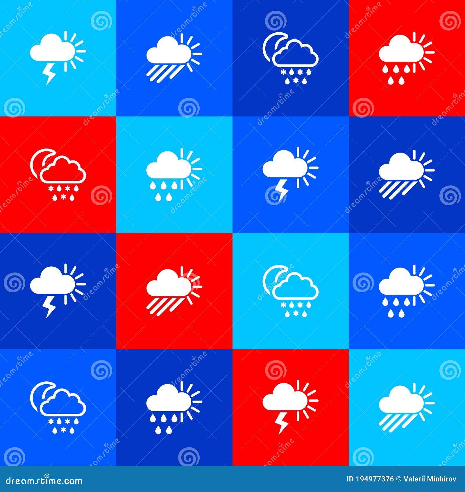 Set Storm, Cloudy with Rain and Sun, Snow, Rain, Moon and Icon. Vector ...