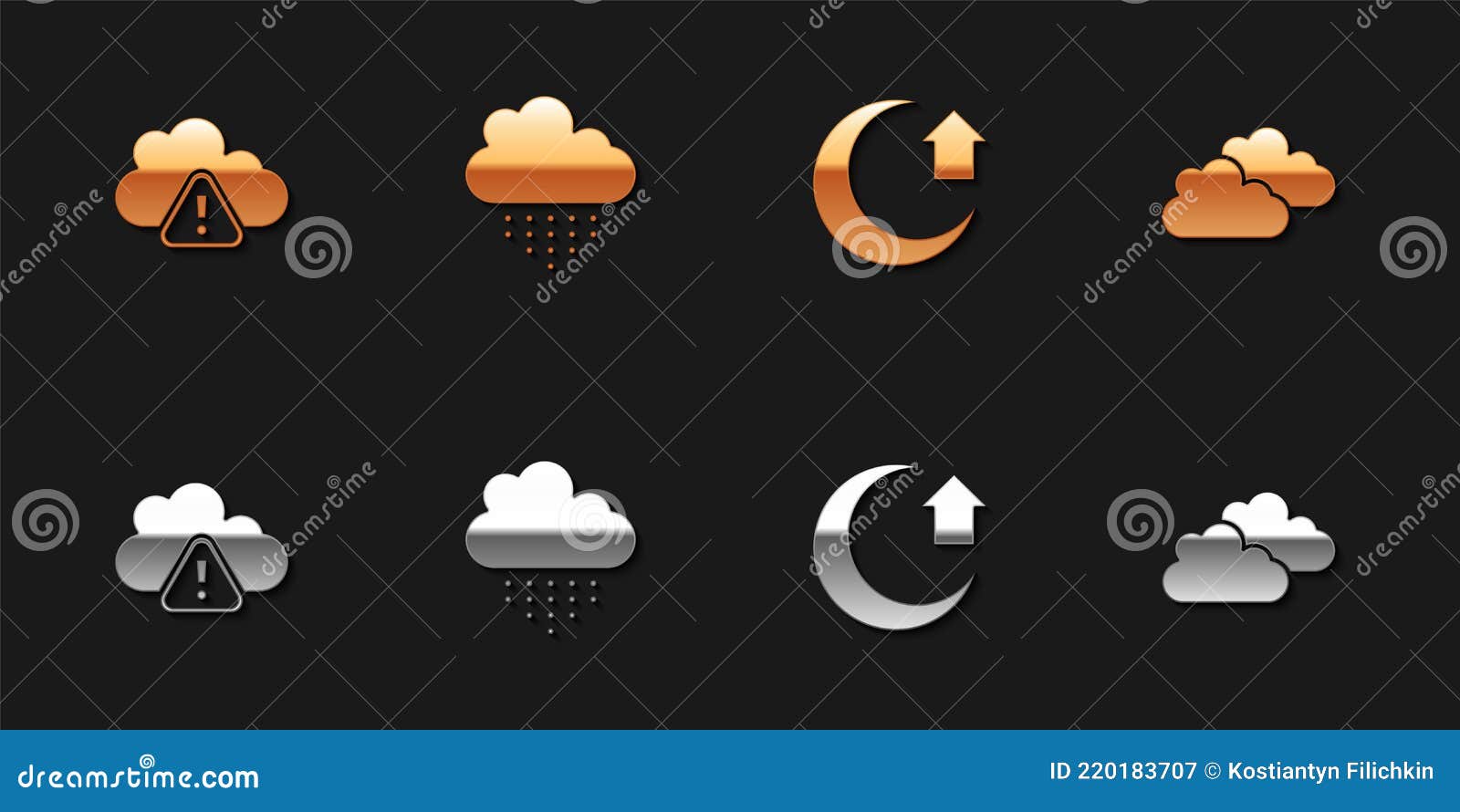 Set Storm Warning, Cloud with Rain, Moon and Icon. Vector Stock Vector ...