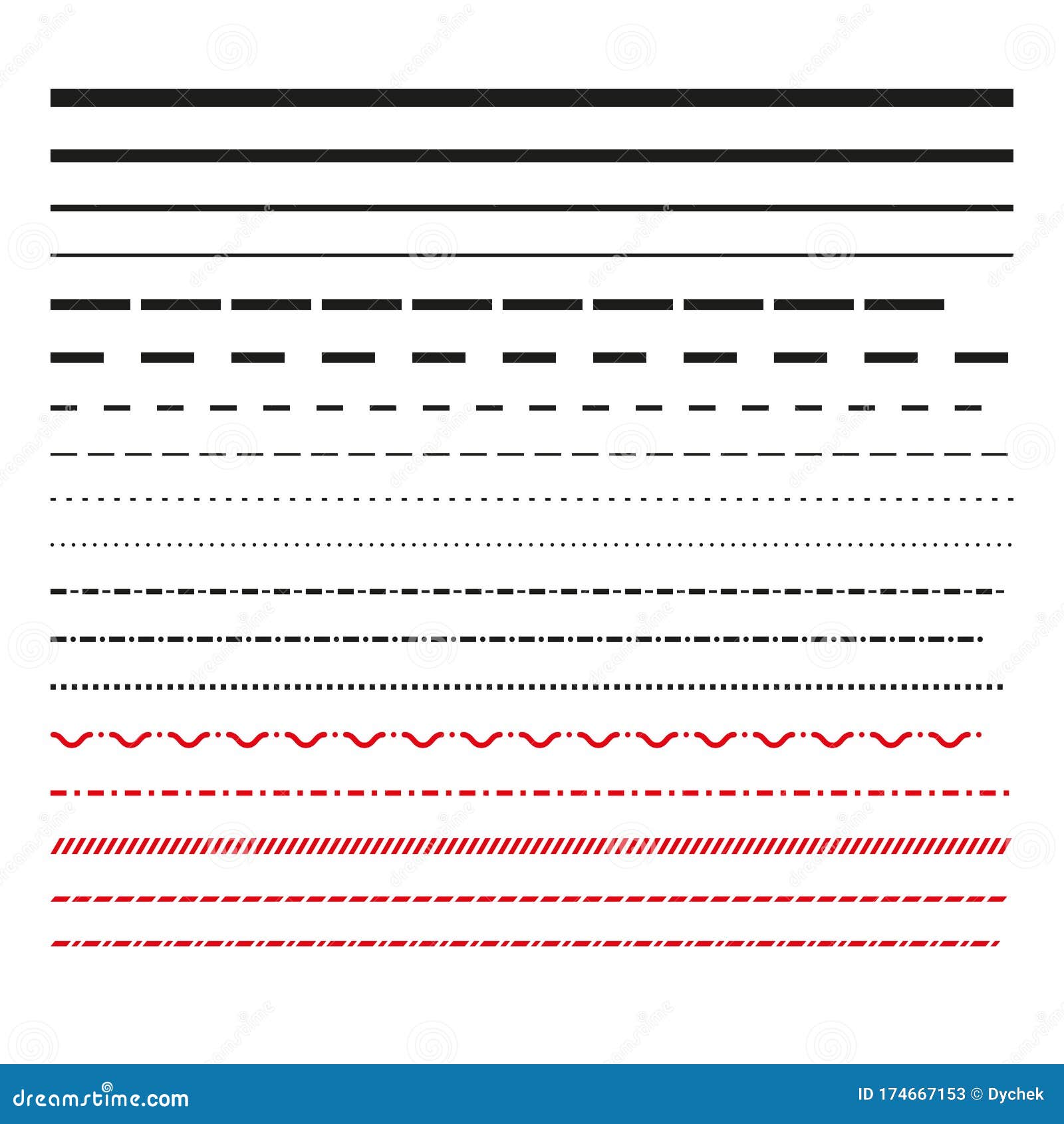 A Set of Straight and Dashed Lines. Simple Flat Vector Illustration ...