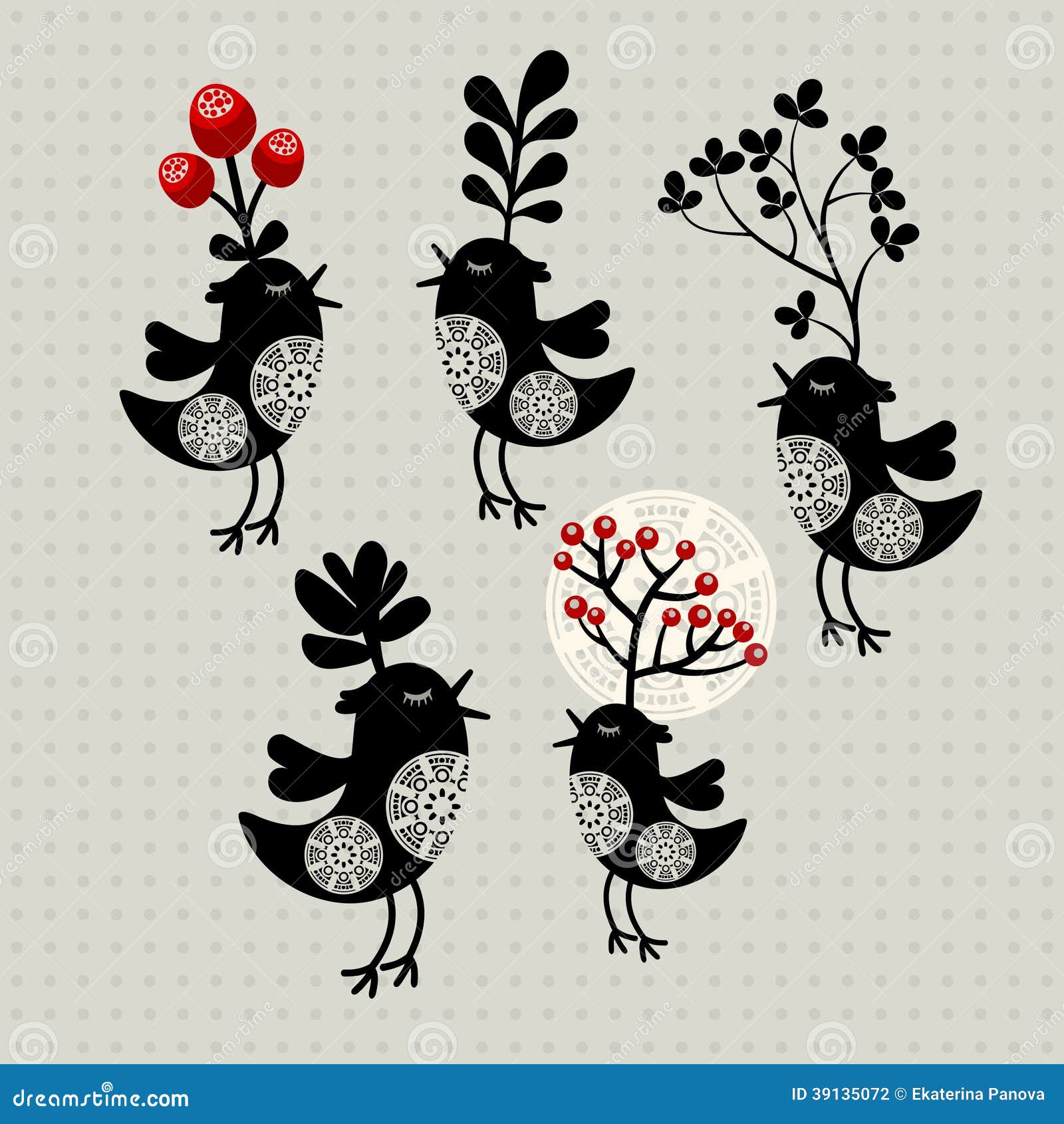 Set of Strange Birds with Plants on Their Heads. Stock Vector ...