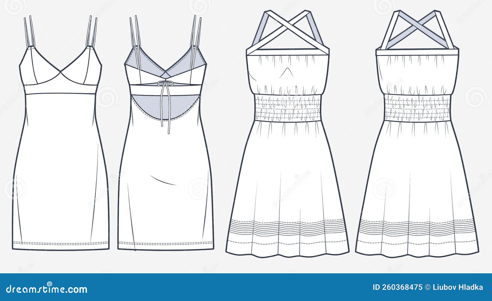 Set Of Straps Dresses Technical Fashion Illustration Stock Vector