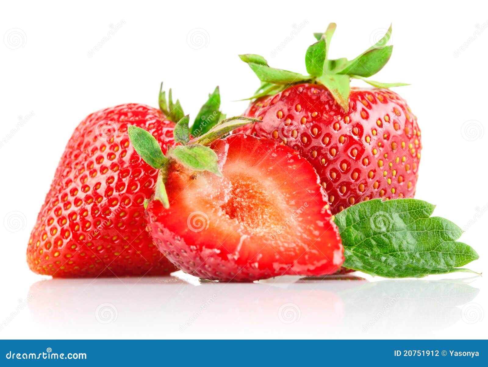 Set Strawberry Berry with Cut and Green Leaf Stock Photo - Image of ...
