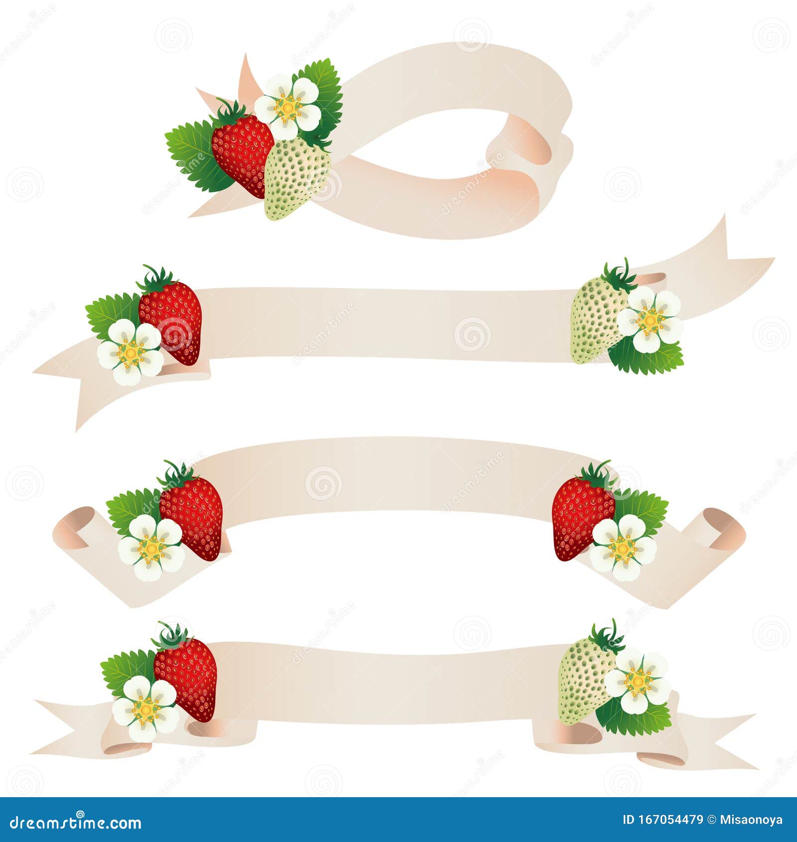 Set of Strawberry and Ribbon Stock Vector - Illustration of blank ...
