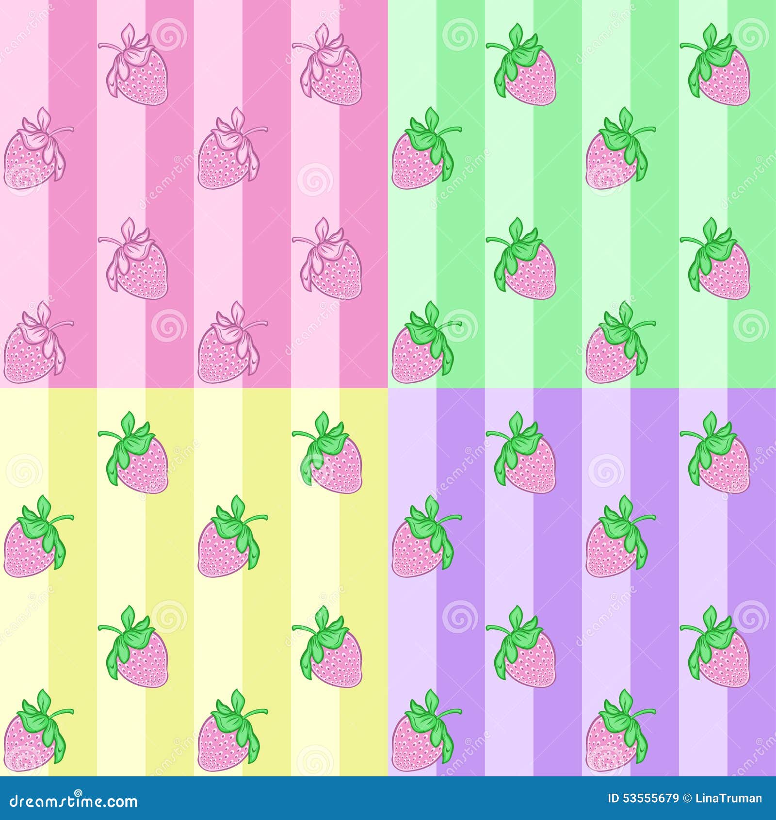 Set Strawberry Seamless Pattern Stock Vector - Illustration of pink ...