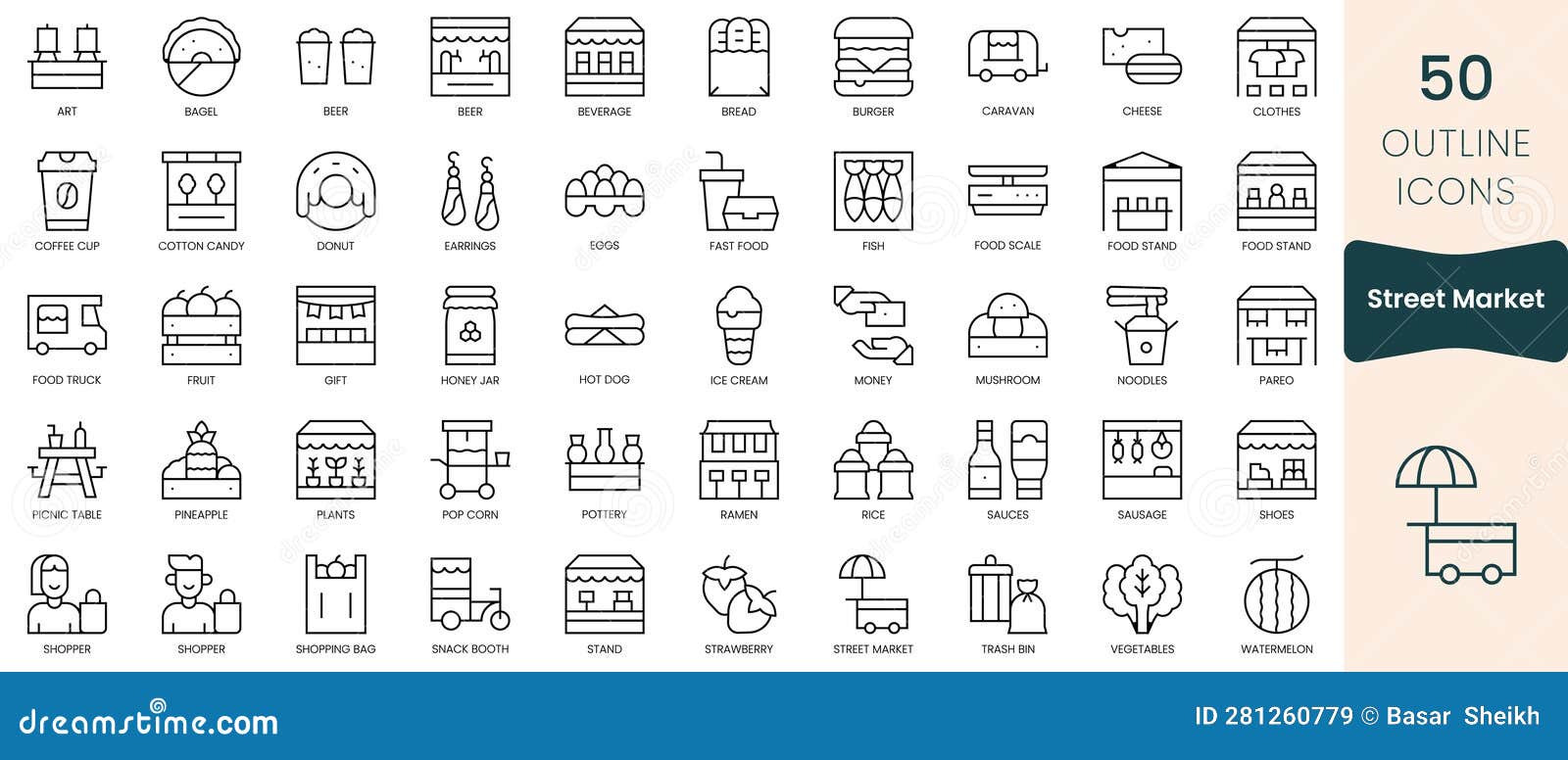 Set of Street Market Icons. Thin Linear Style Icons Pack Stock Vector ...