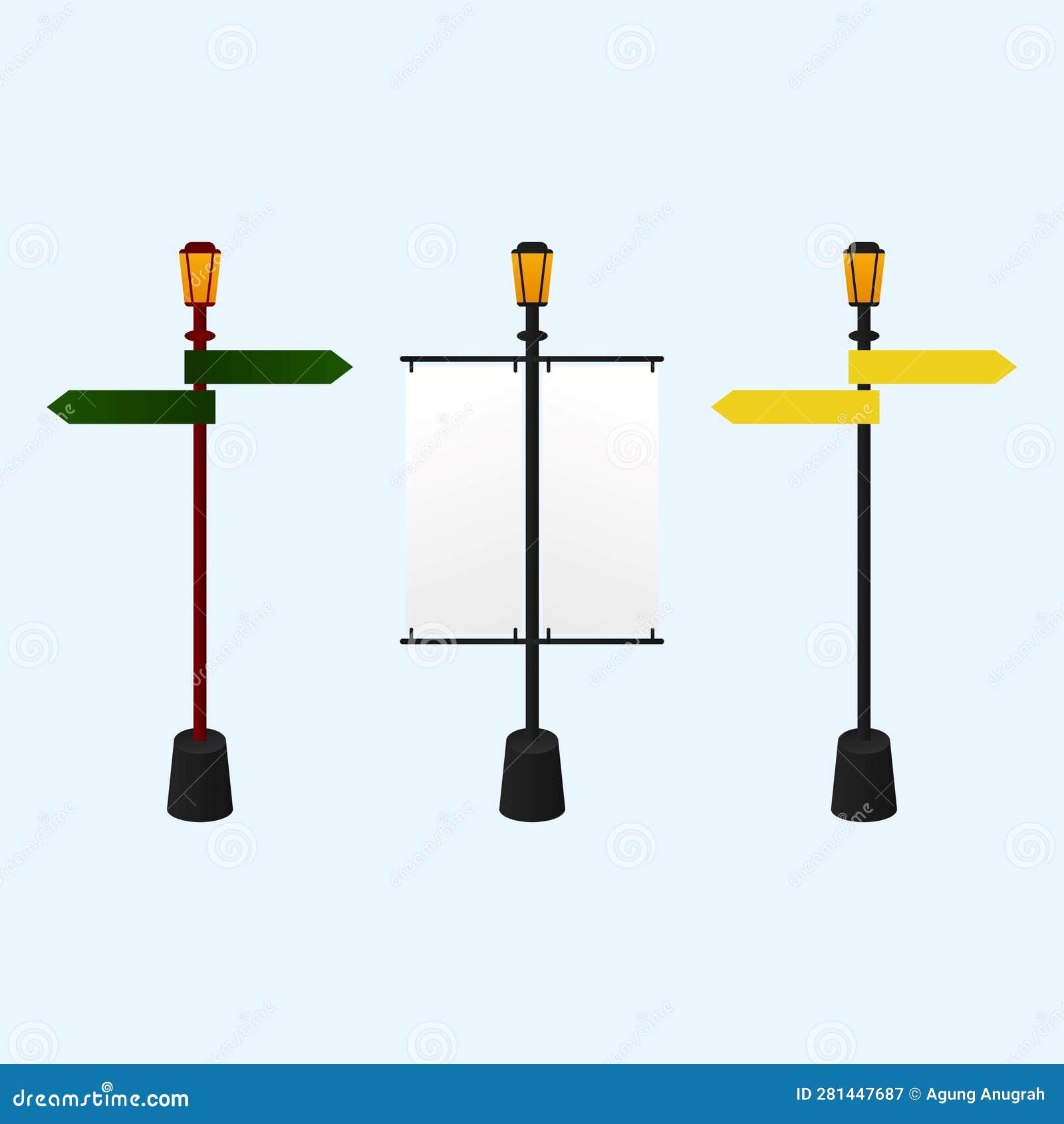Set of Street Sign, Street Lamp, and Street Element Vector Designs ...