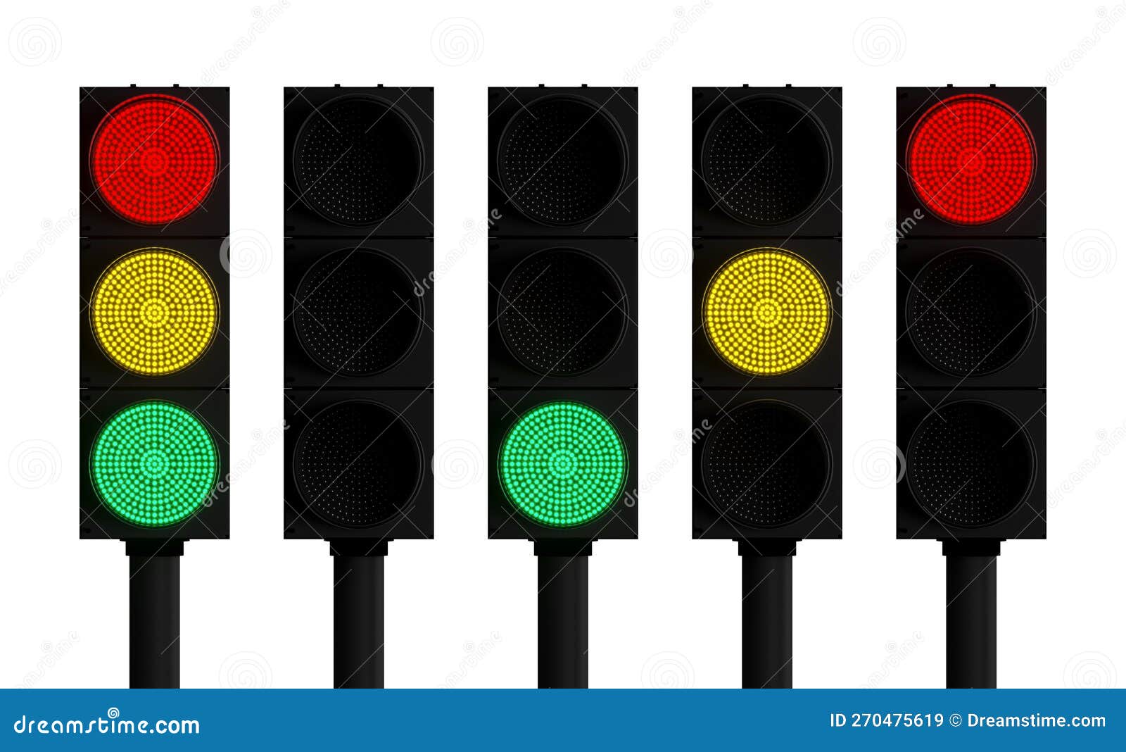 Set of Street Traffic Lights with Different Light Signals Isolated on ...