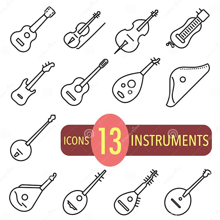 A Set of Stringed Instruments with a Thin Line Title. a Set of Stringed ...