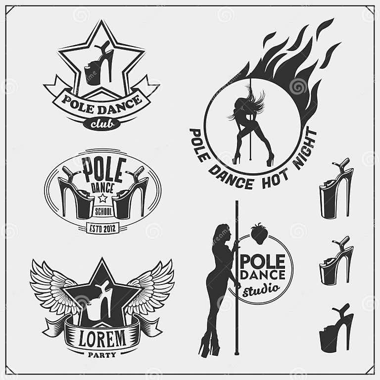 Set of Strip Plastic and Pole Dance Emblems, Labels and Design Elements ...