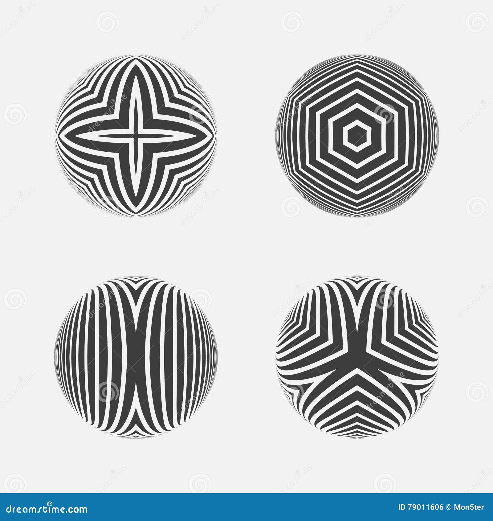 Set of Striped Halftone Spheres. Stock Vector - Illustration of lines ...