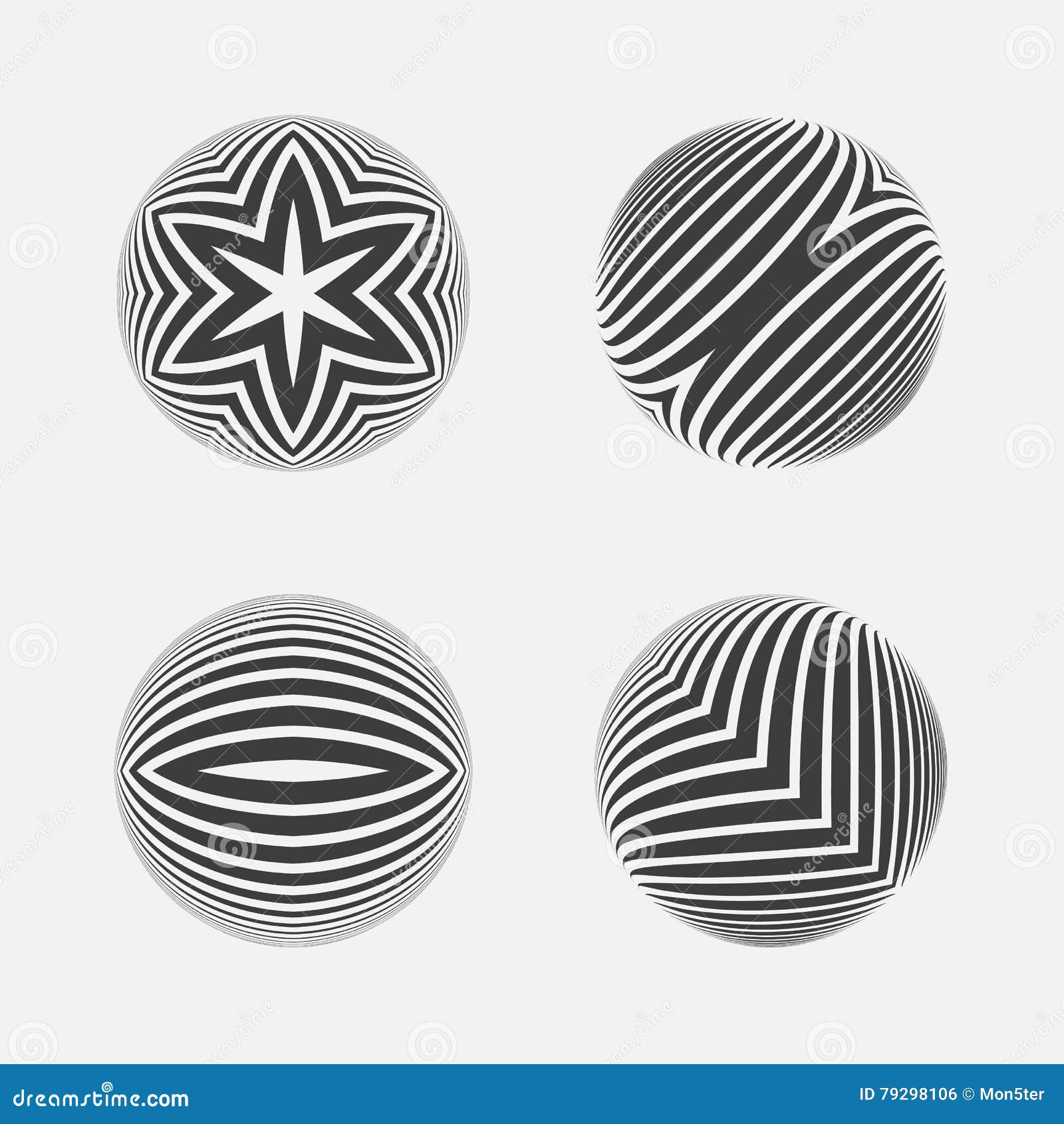 Set of Striped Halftone Spheres. Stock Vector - Illustration of ...