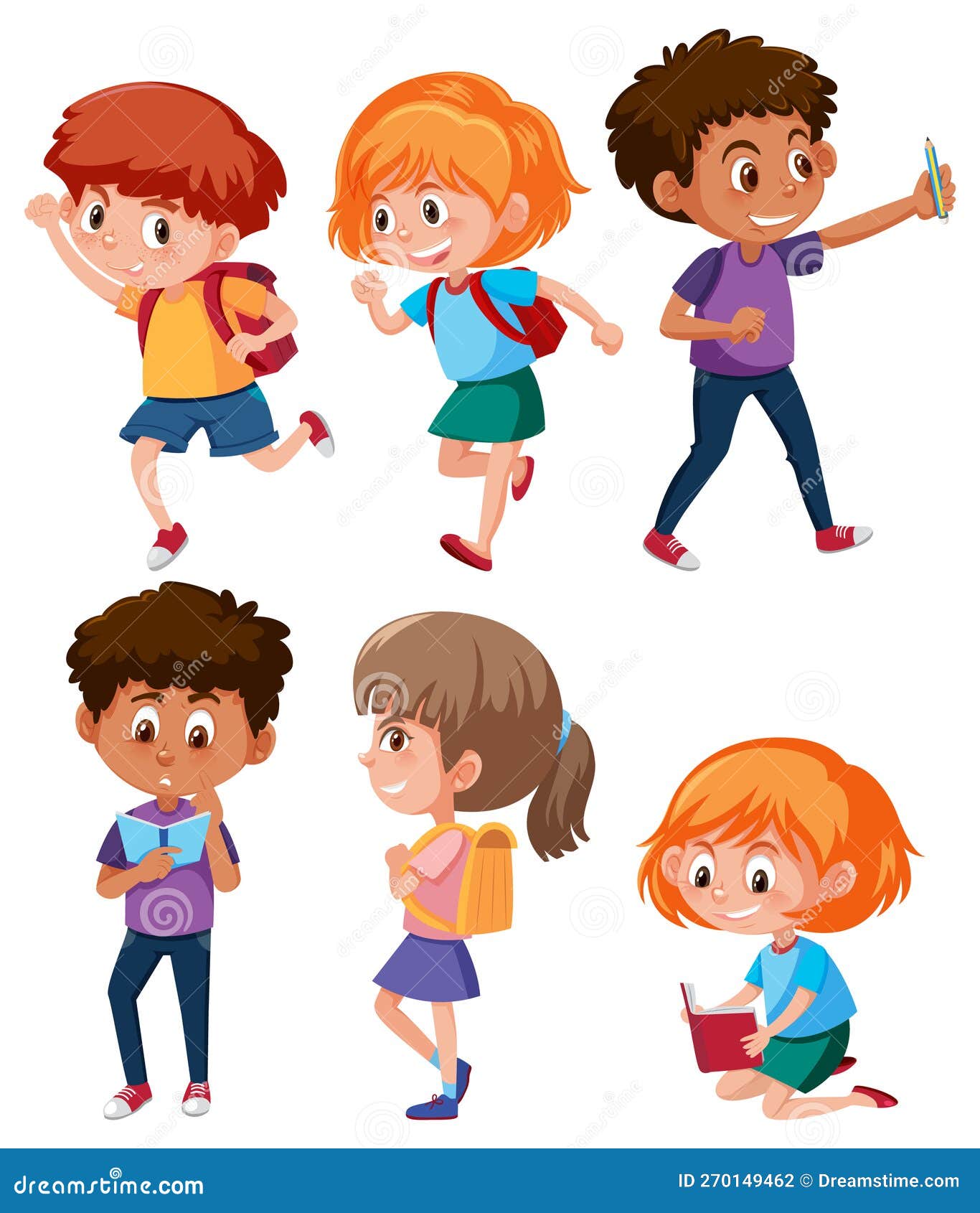 Set of Student Cartoon Character Stock Vector - Illustration of male ...