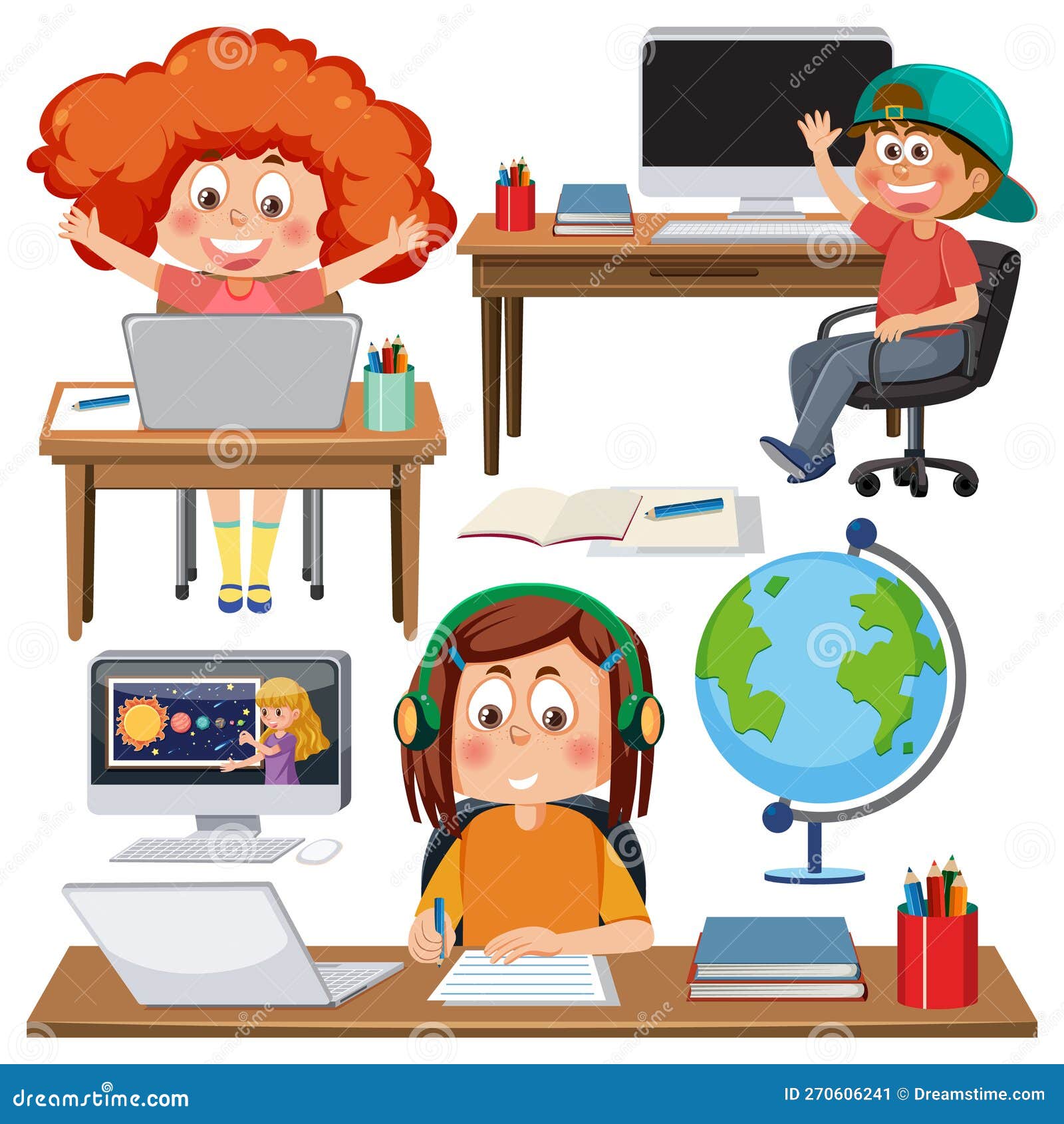 Set of Student Cartoon Character Stock Vector - Illustration of ...