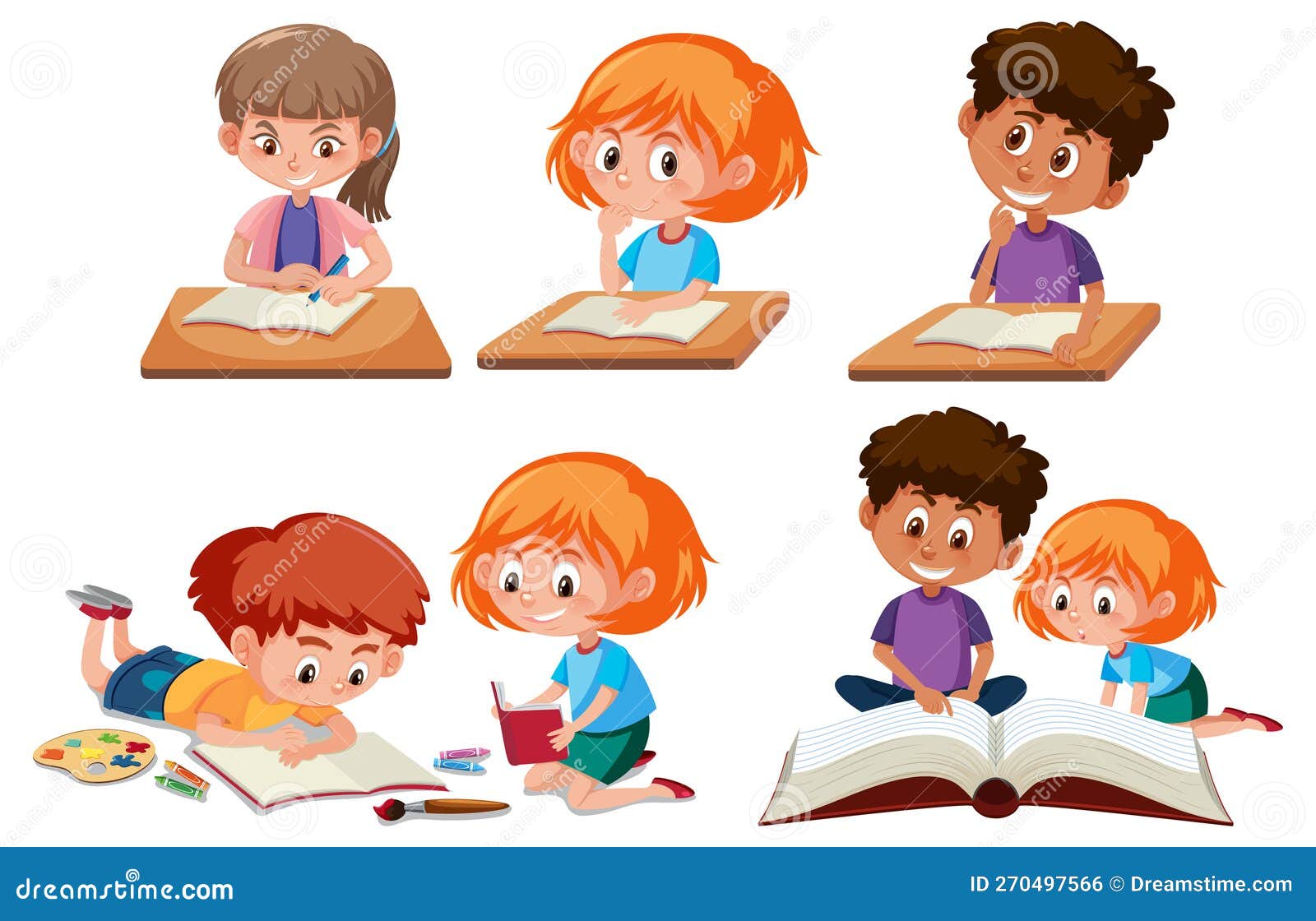 Set of Student Cartoon Character Learning Stock Vector - Illustration ...