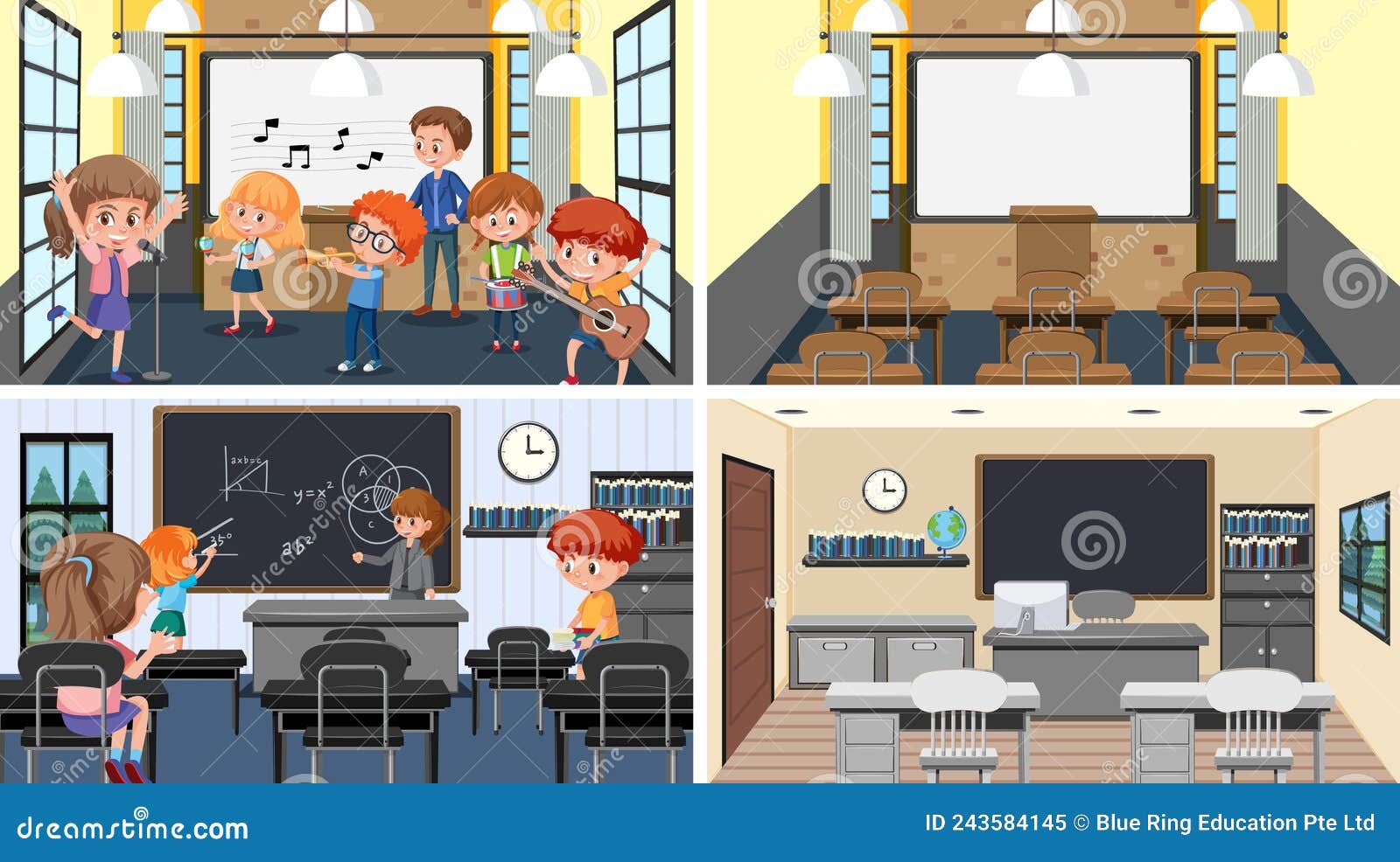 Set of Student in the Classroom Scene Stock Vector - Illustration of ...