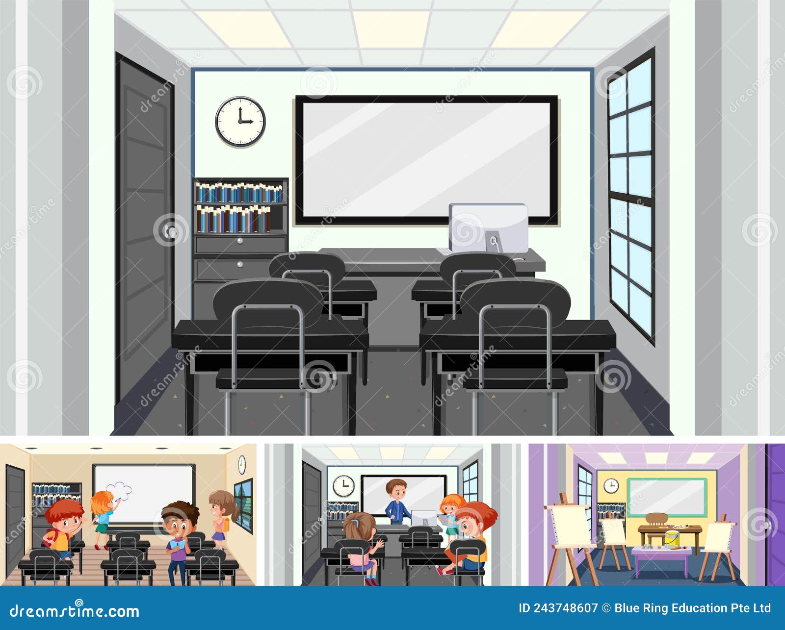 Set of Student in the Classroom Scene Stock Vector - Illustration of ...