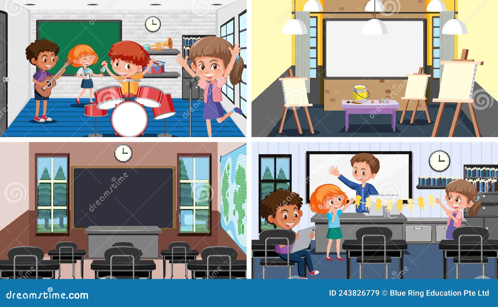 Set of Student in the Classroom Scene Stock Vector - Illustration of ...