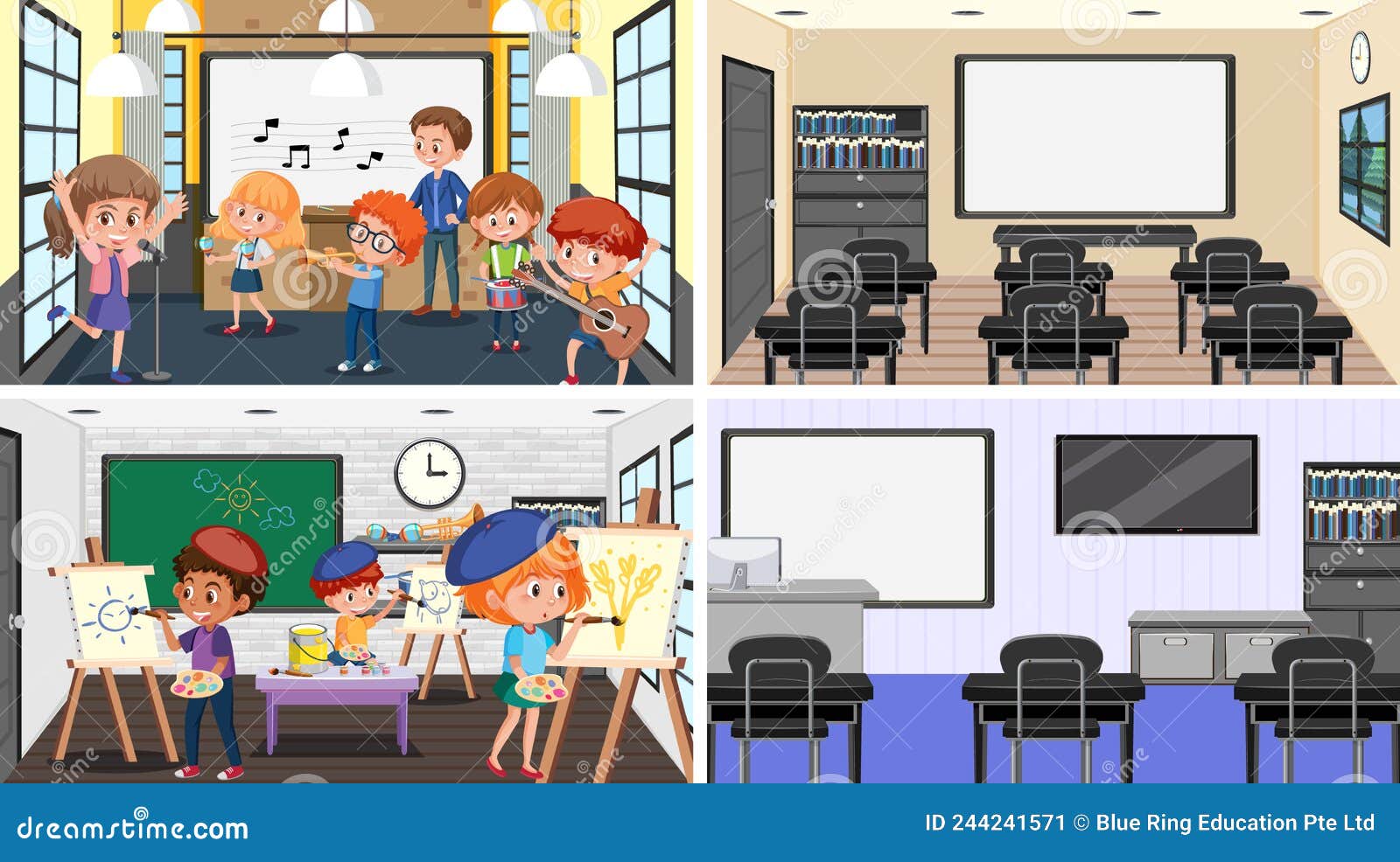 Set of Student in the Classroom Scene Stock Vector - Illustration of ...