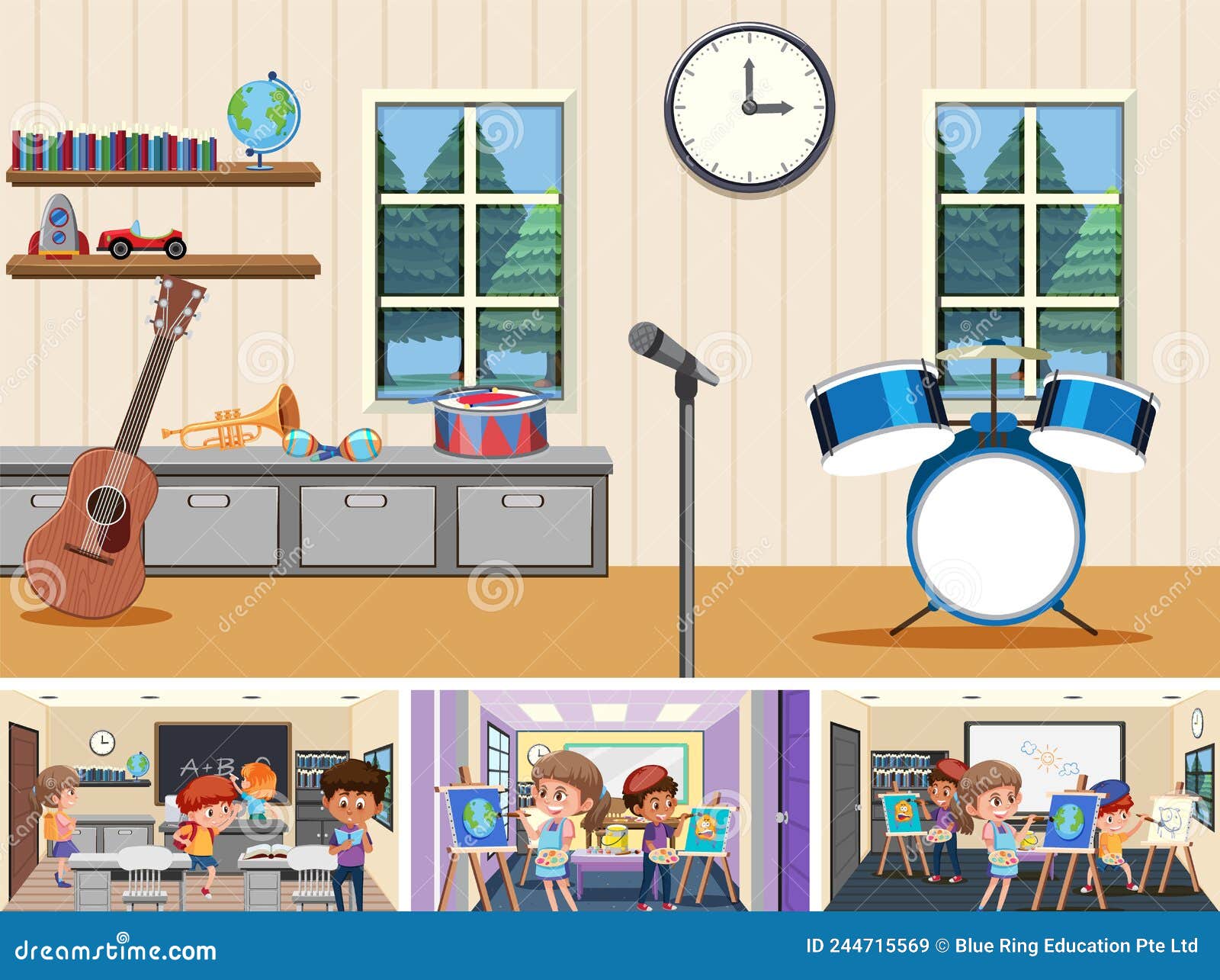 Set of Student in the Classroom Scene Stock Vector - Illustration of ...