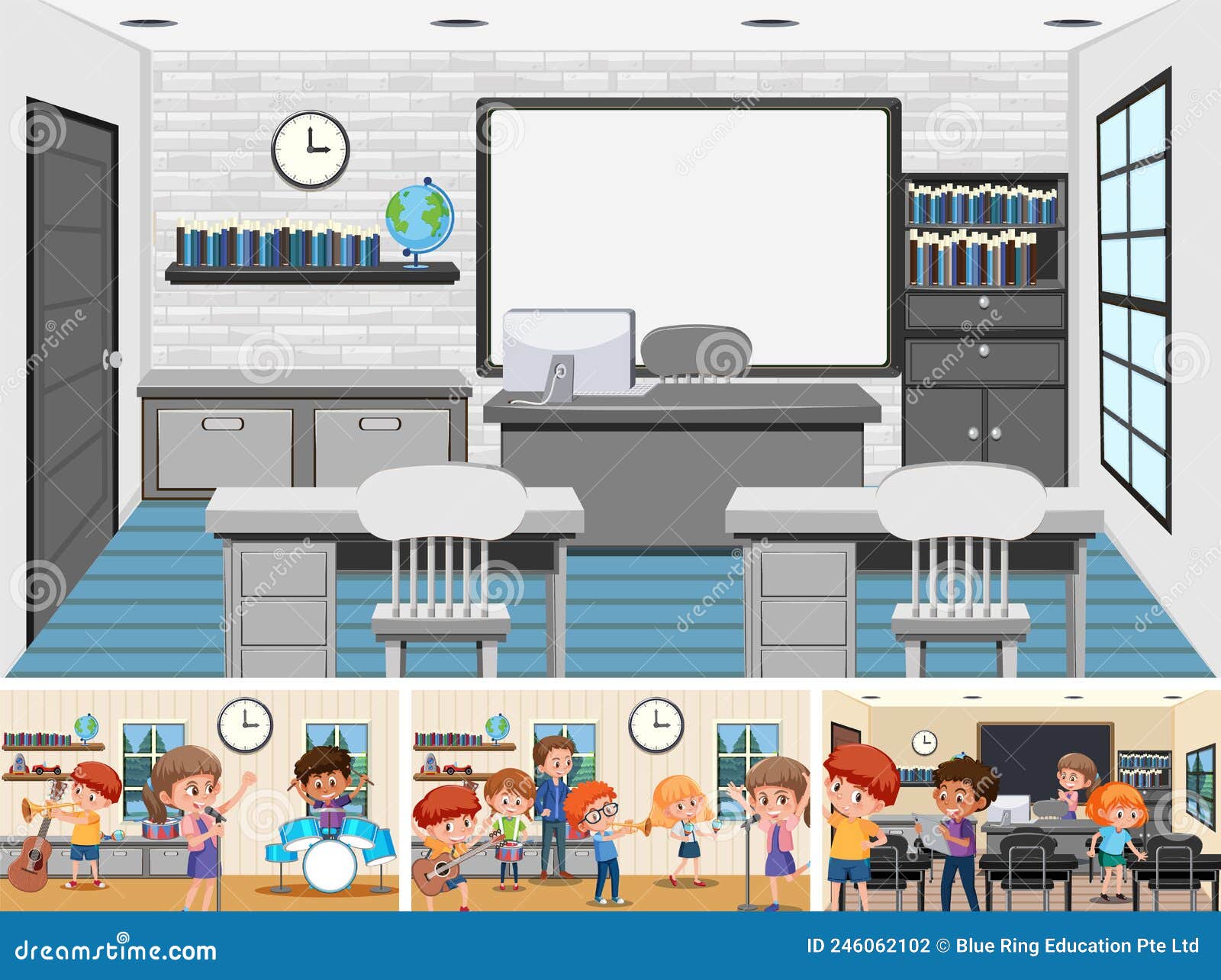 Set of Student in the Classroom Scene Stock Vector - Illustration of ...