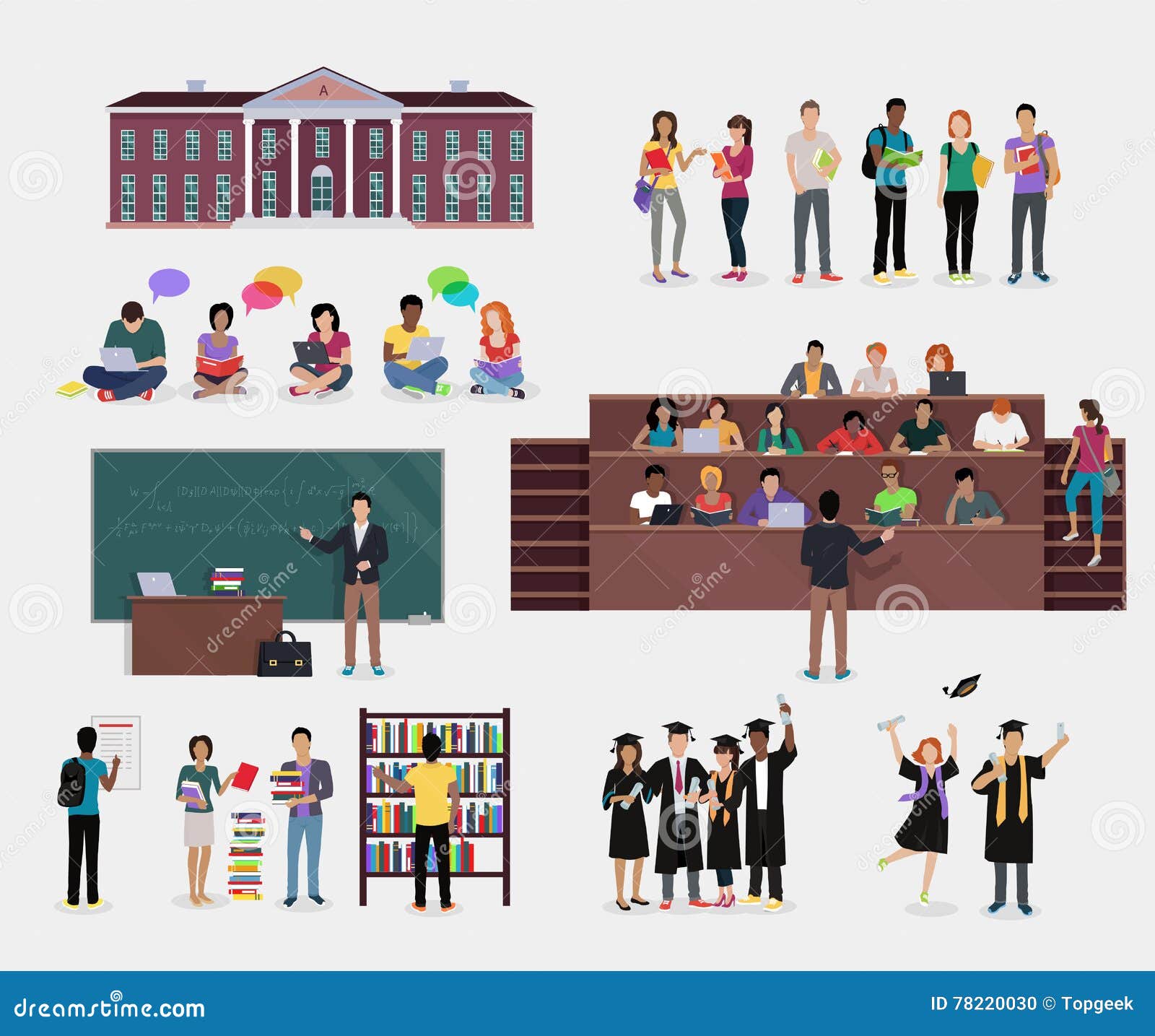 Set of Student Education. stock vector. Illustration of campus - 78220030