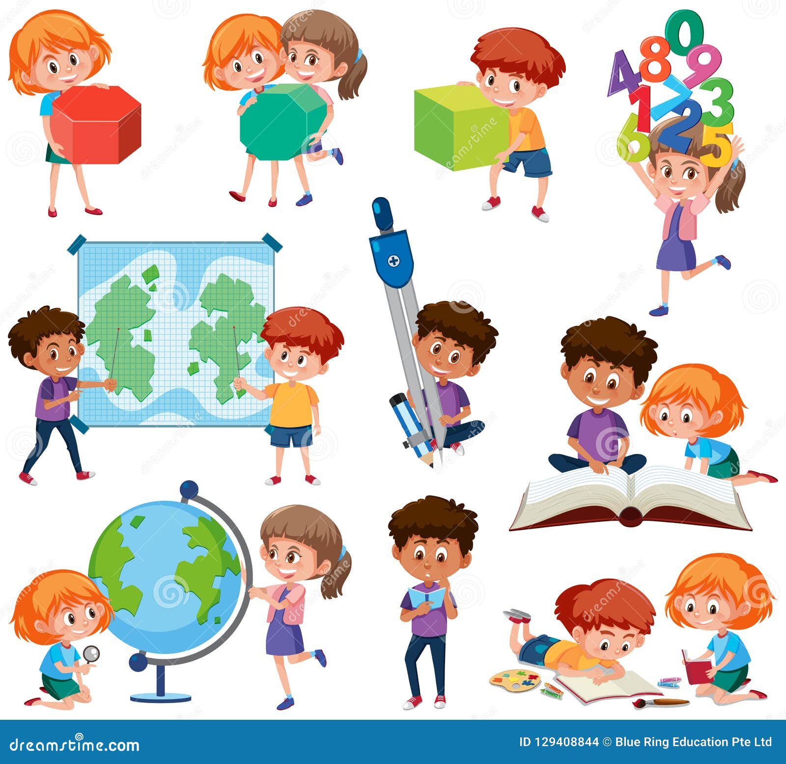 Set of Student with Learning Tools Stock Vector - Illustration of ...