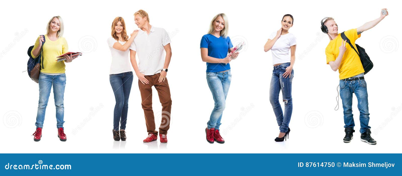 Set of Students Having Fun on Isolated Background. Stock Photo - Image ...