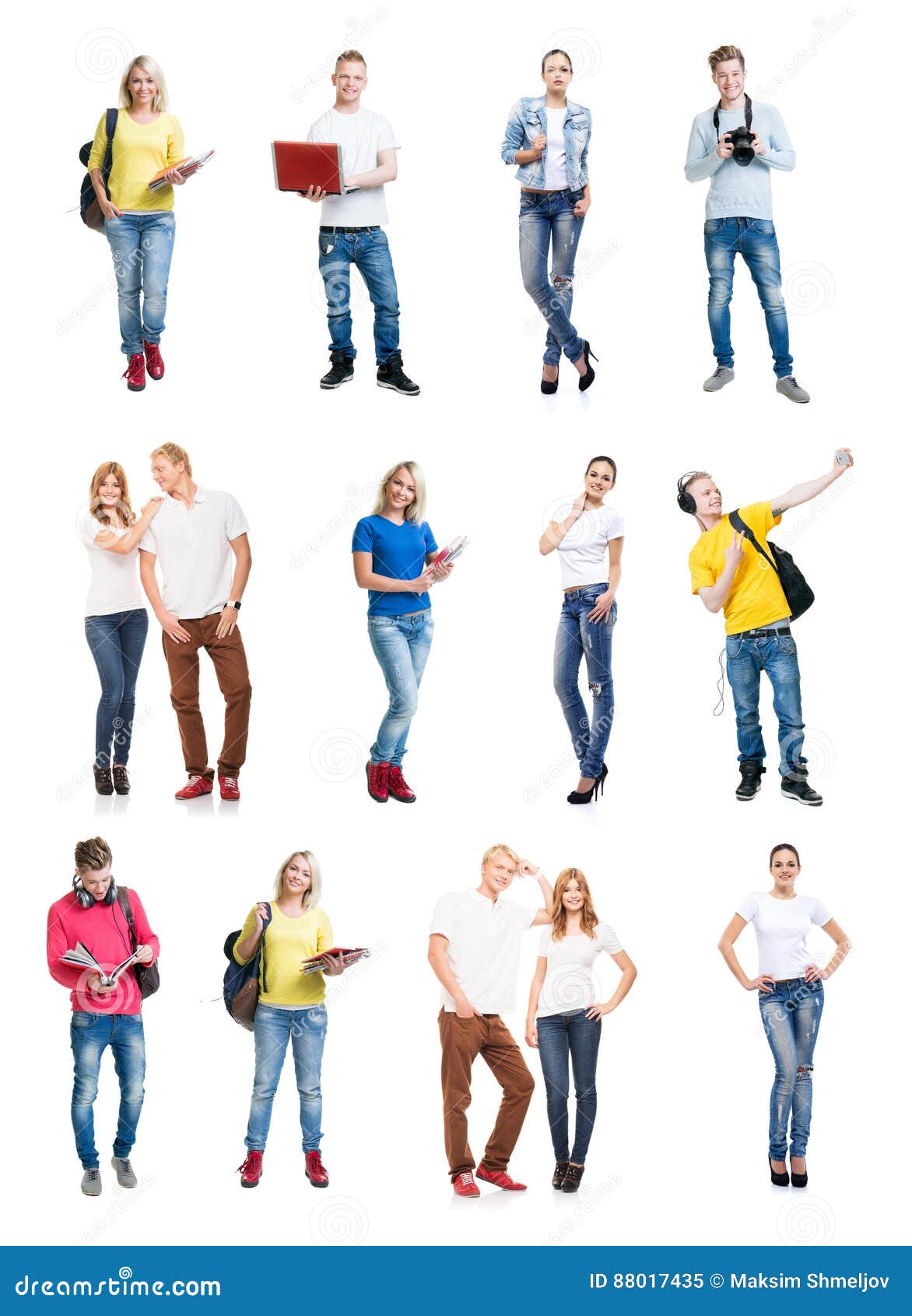 Set of Students Having Fun on Isolated Background. Stock Image - Image ...