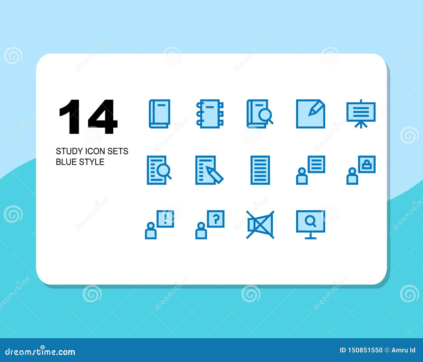 Set of Study. Education at Home Blue Filled Stock Vector - Illustration ...