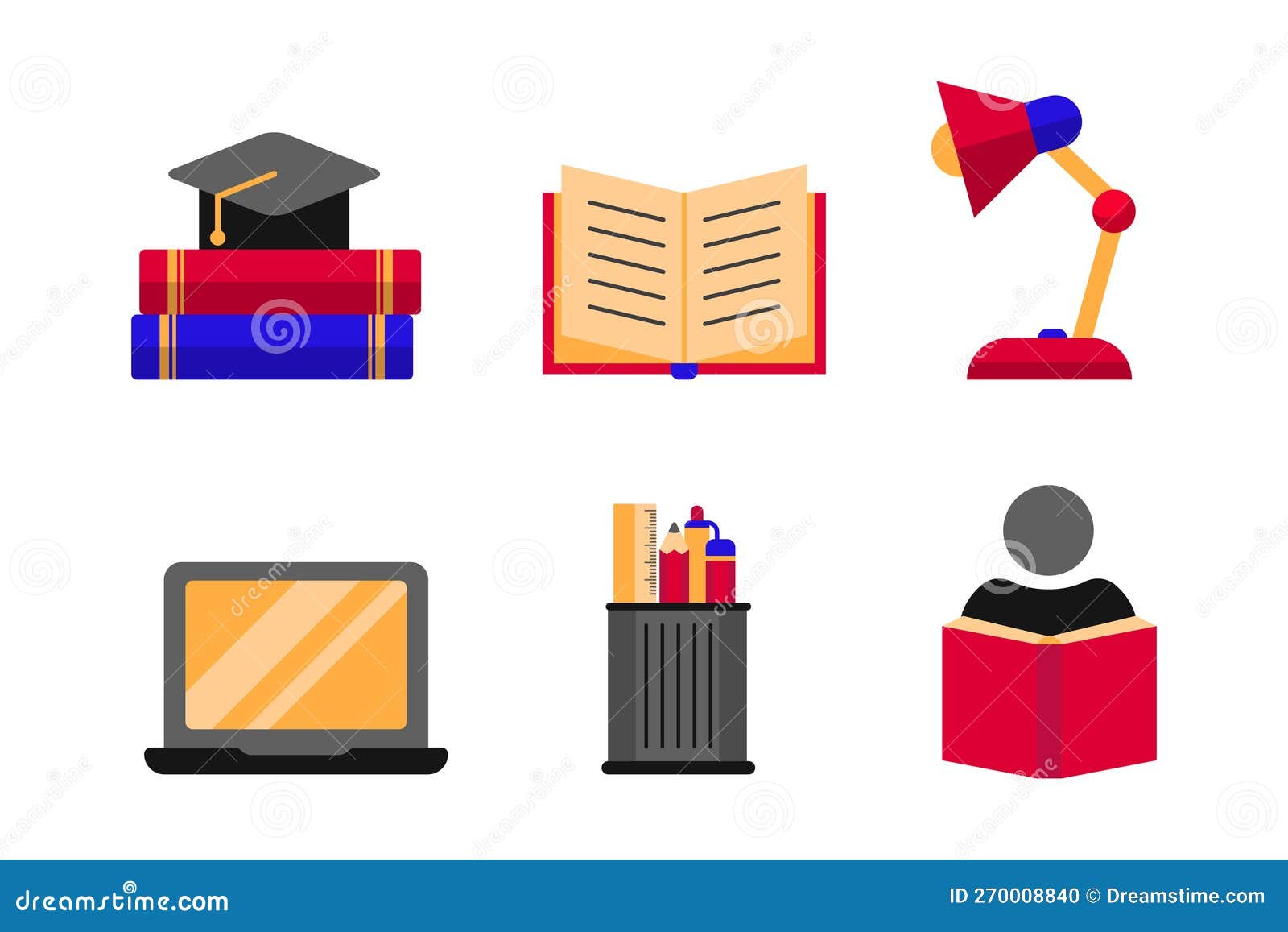 Set of Study Icons in Colorful Flat Style Stock Vector - Illustration ...