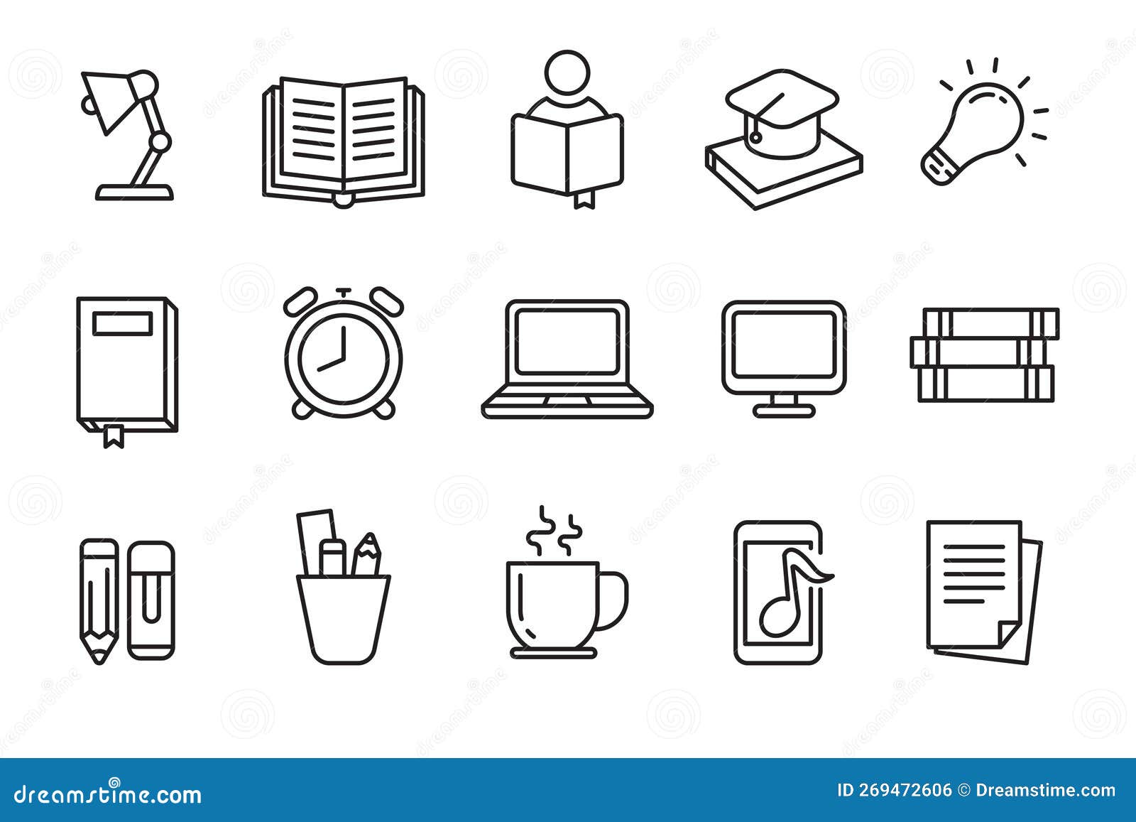 Set of Study Icons in Linear Style Stock Vector - Illustration of ...