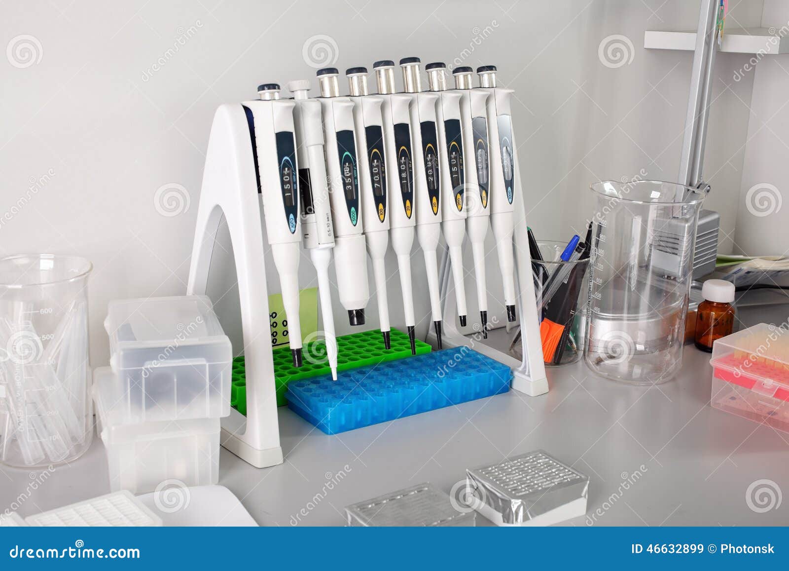 Set for the Study (table with Instruments, Pipettes and Samples) Stock ...