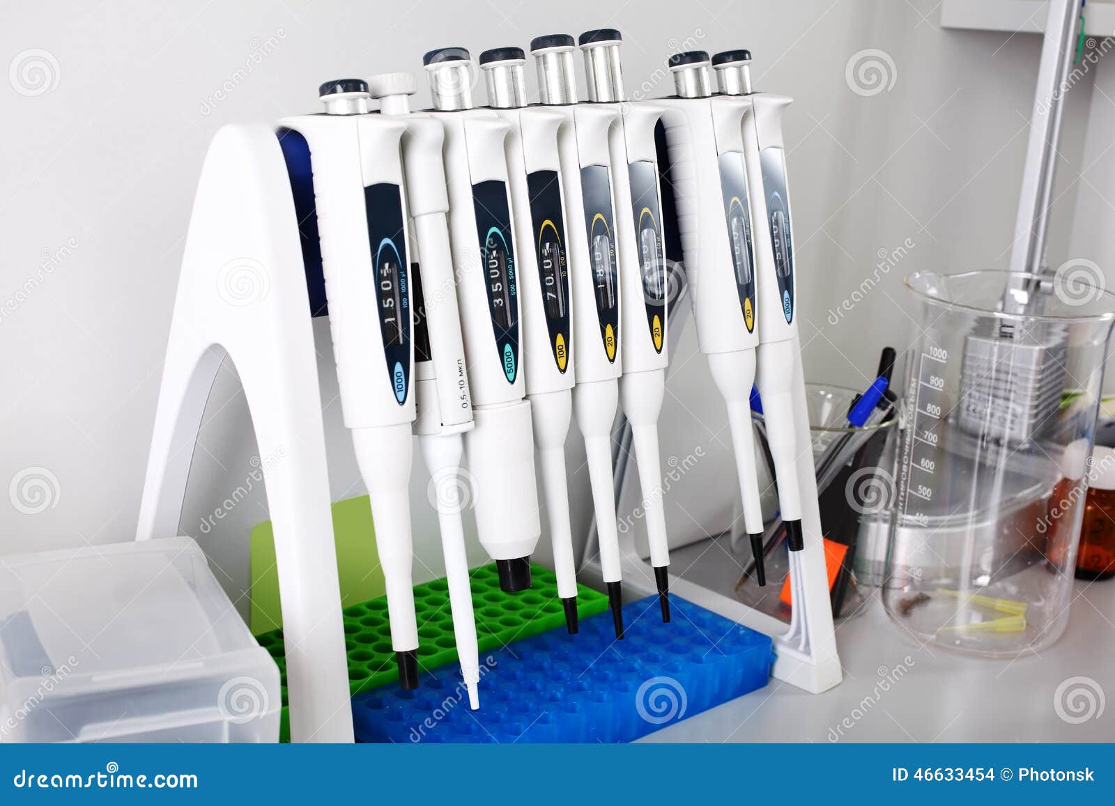 Set for the Study (table with Instruments, Pipettes and Samples) Stock ...