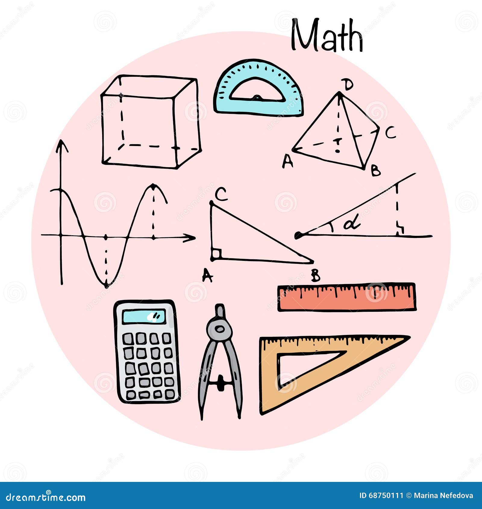 Set of Stydying Elements. Math Topic Stock Illustration - Illustration ...