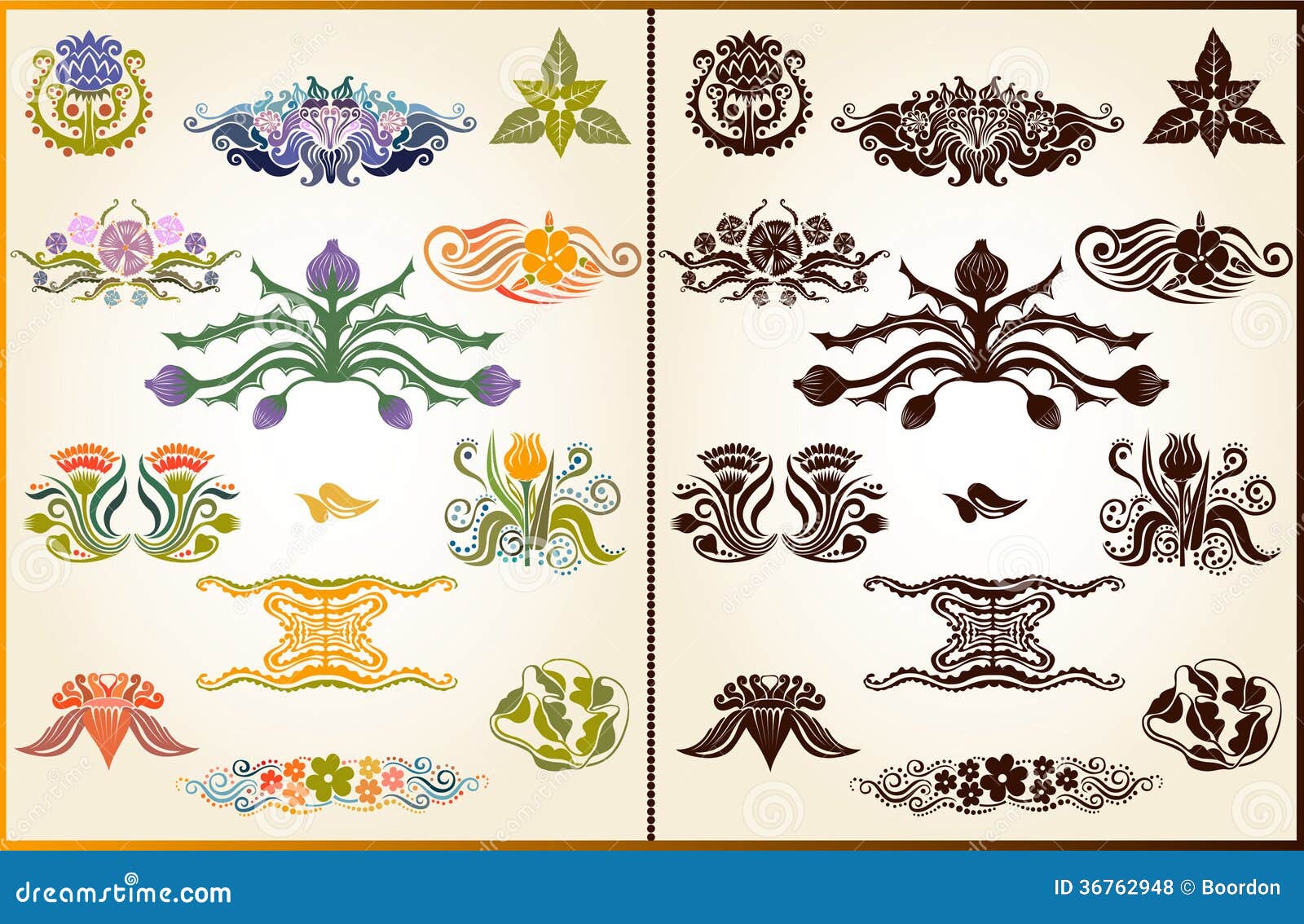 Set Style Plant Flower Pattern Silhouette Element Stock Illustration ...