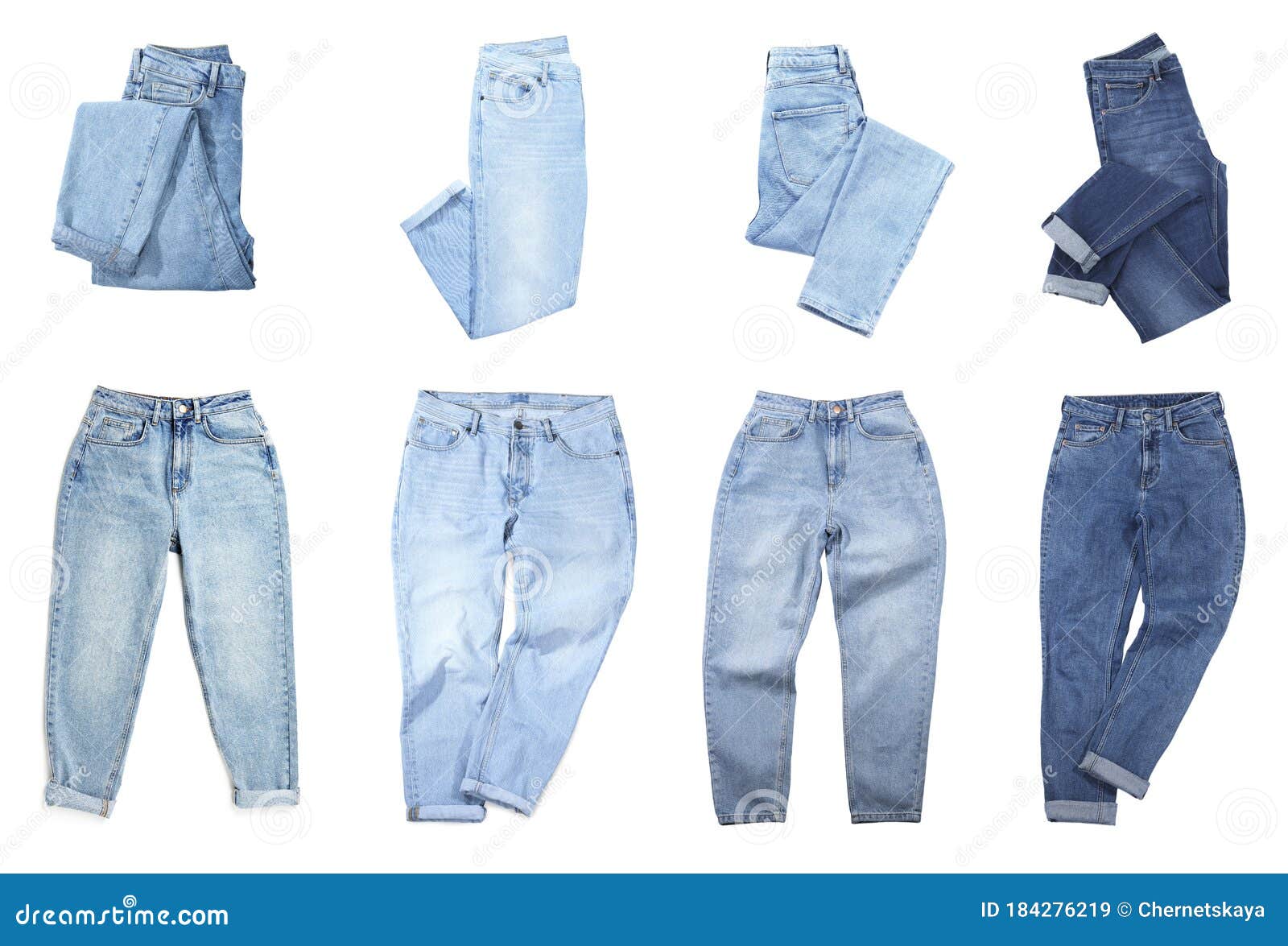 Set with Stylish Jeans on Background. Banner Design Stock Image - Image ...