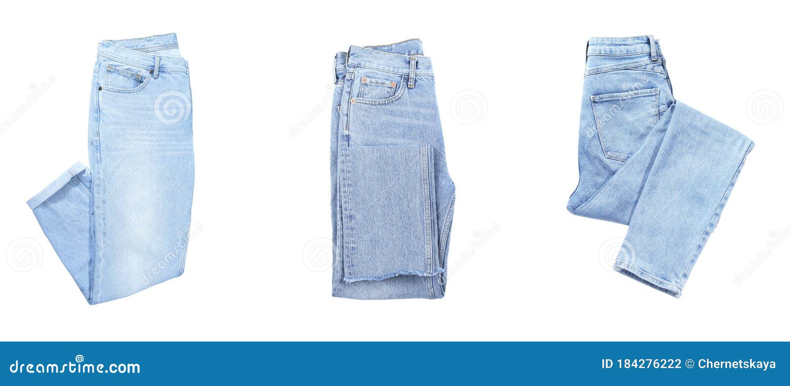 Set with Stylish Jeans on Background. Banner Design Stock Photo - Image ...