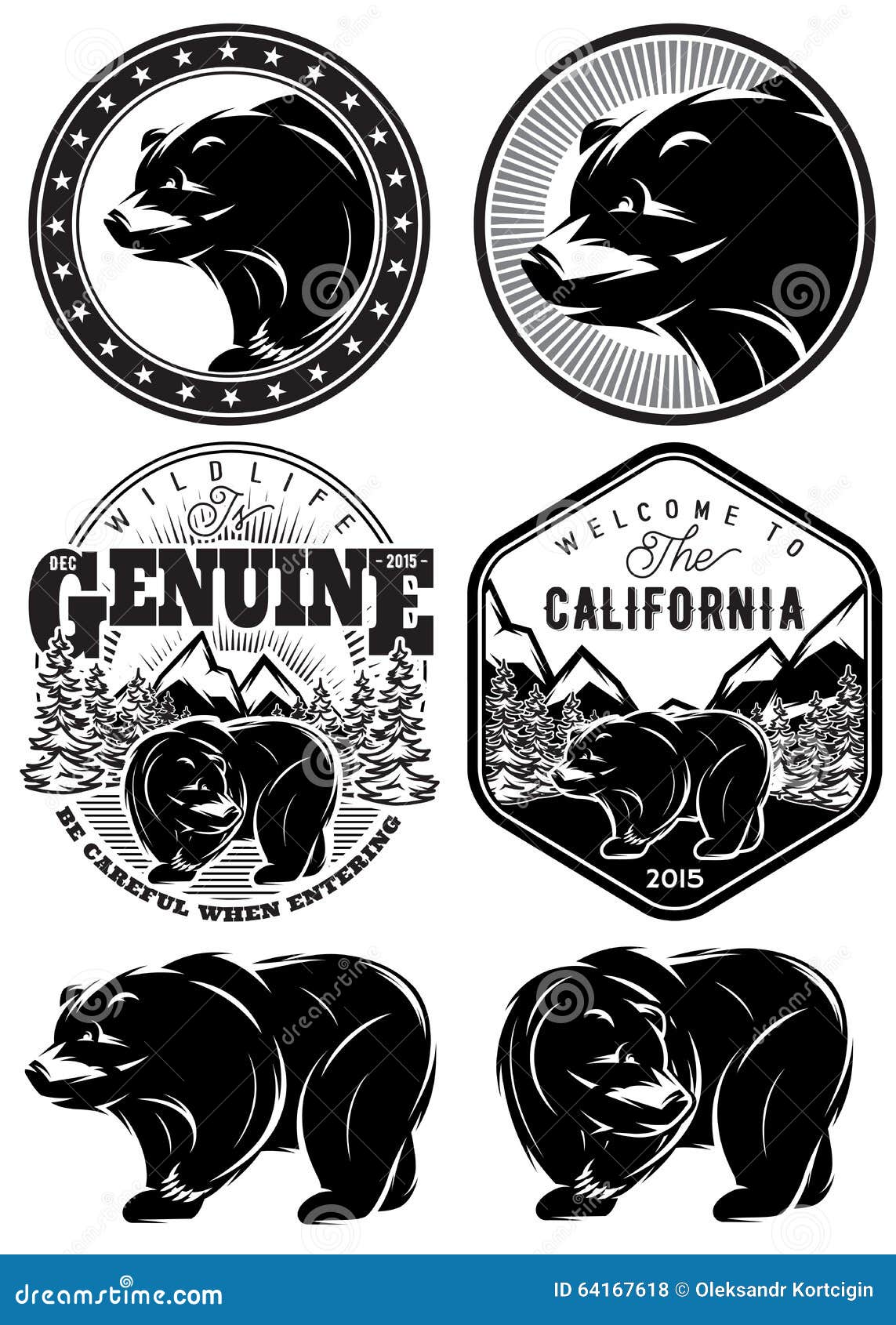 Set of Stylish Retro Badges with Bears Forest Mountains Stock Vector ...