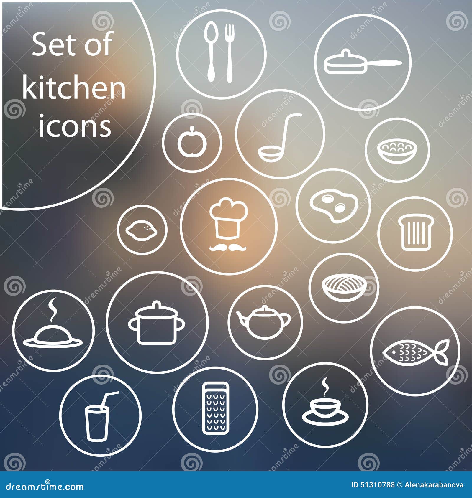 Set of Stylish Simple Kitchen Icons Stock Vector - Illustration of ...