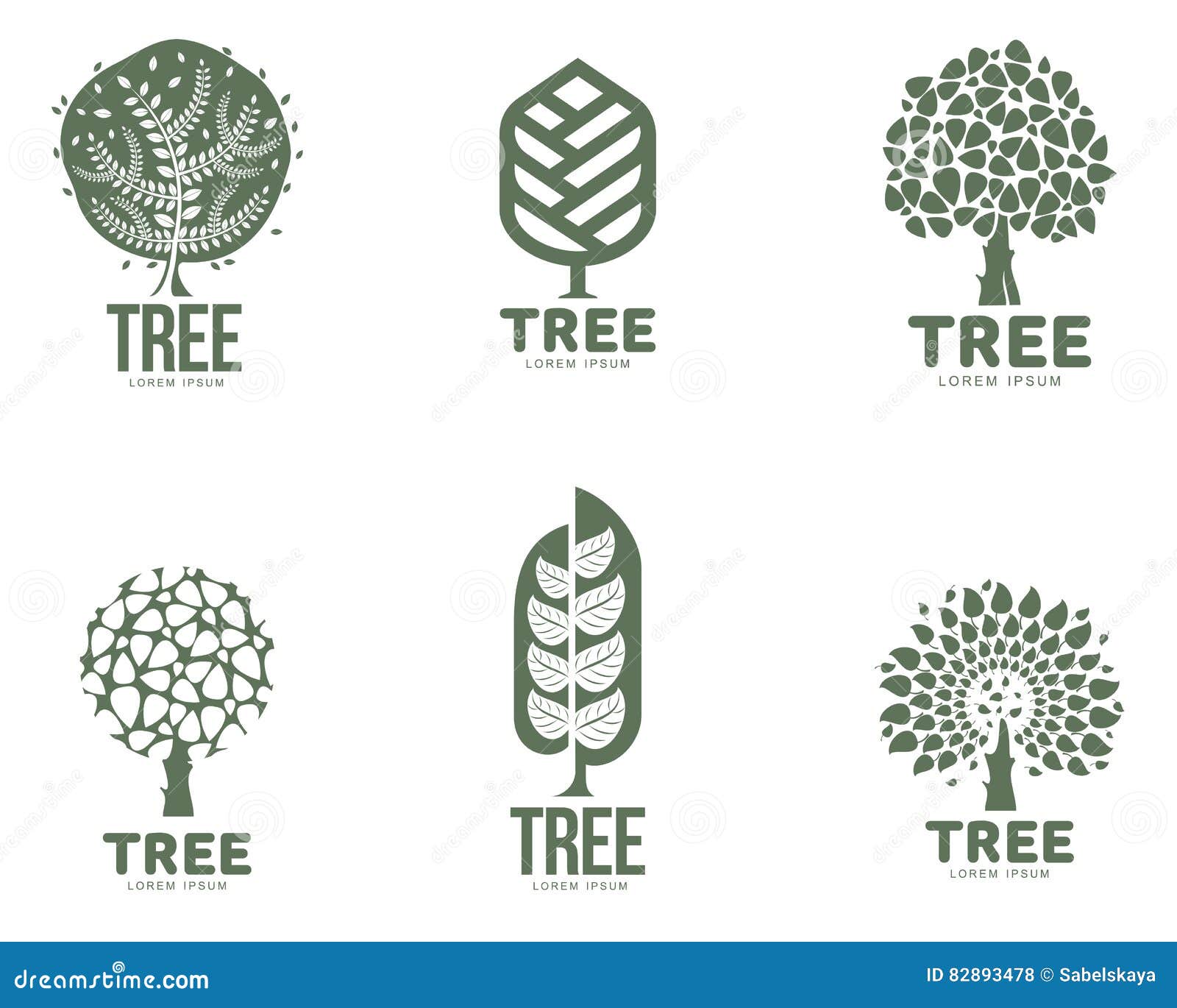 Set of Stylized Abstract Graphic Tree Logo Templates, Vector ...