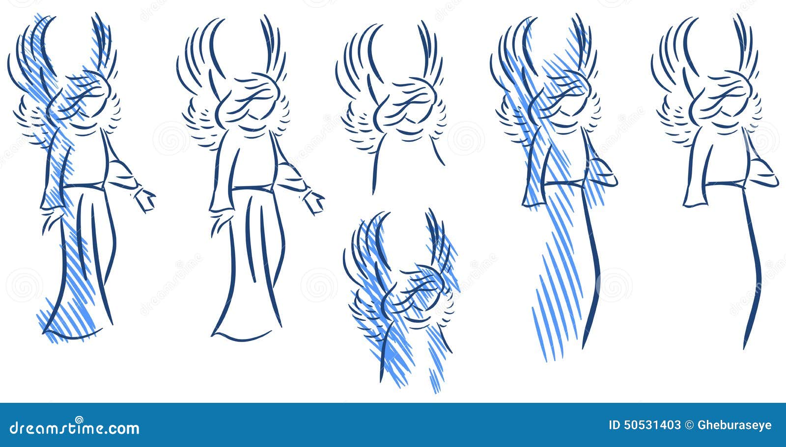 Set of Stylized Angel in Blue Isolated Stock Vector - Illustration of ...