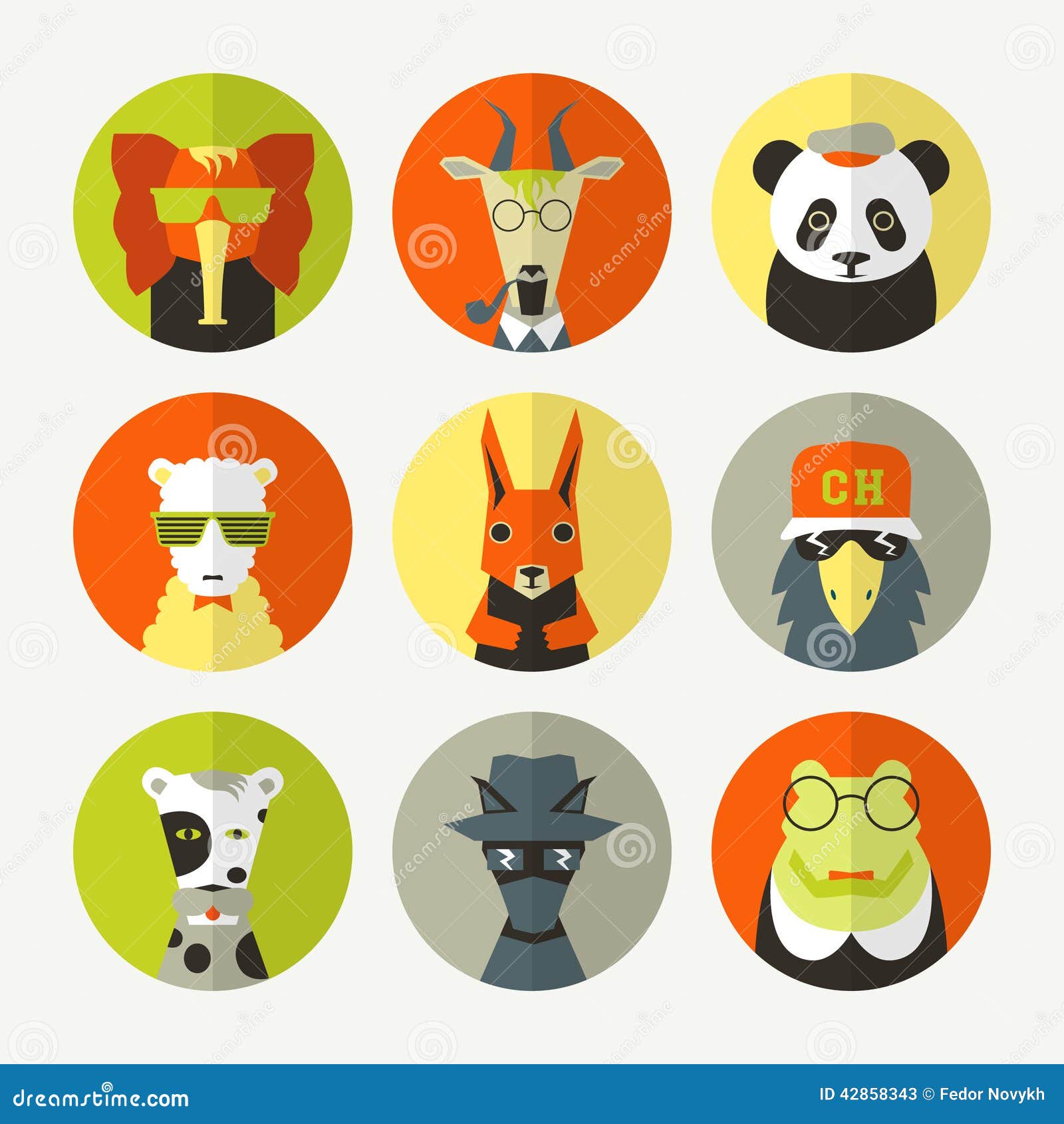 Set of Stylized Animal Avatar Stock Vector - Illustration of grey ...