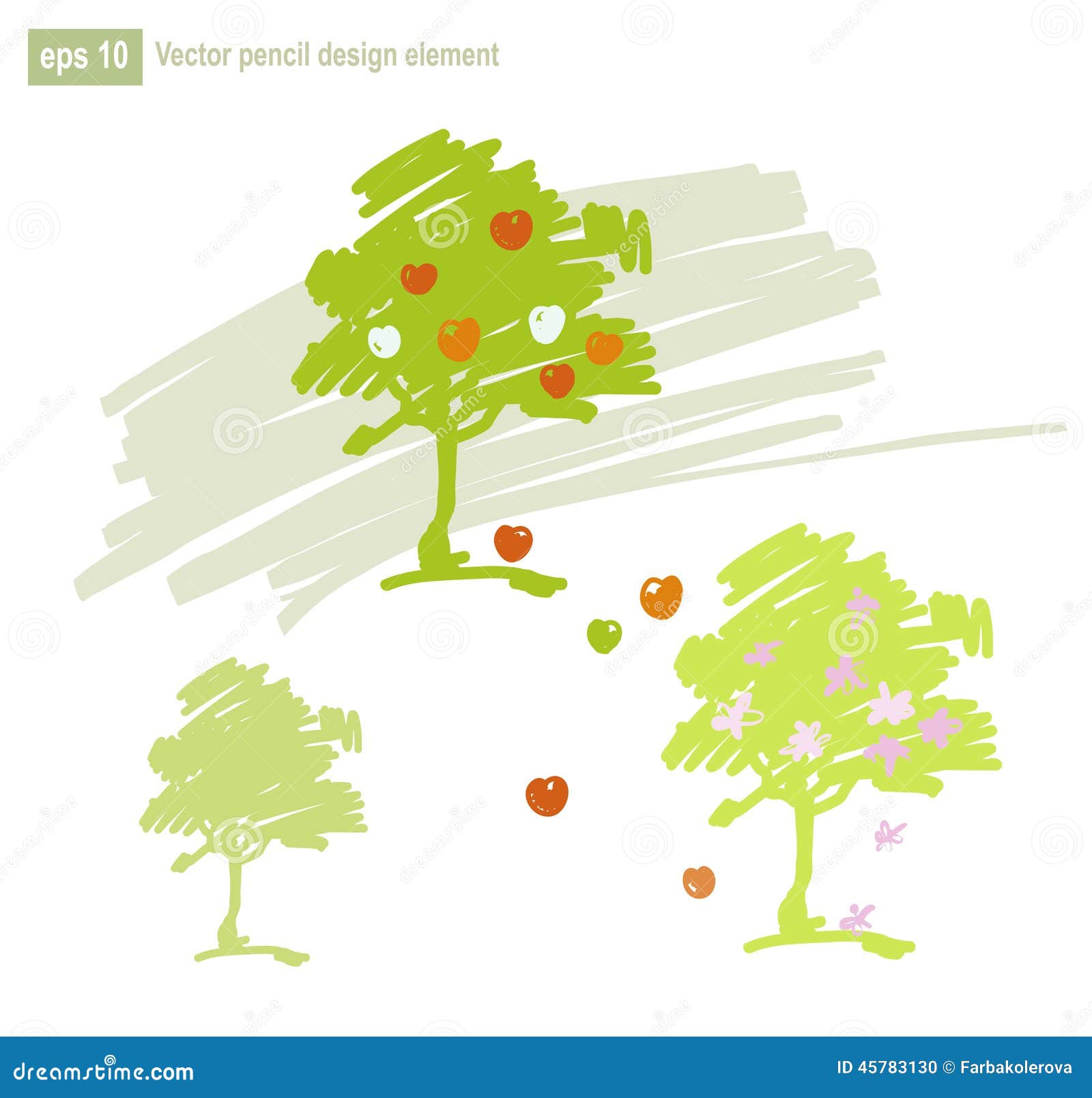 Set of Stylized Apple Tree Vector Illustration Stock Vector ...