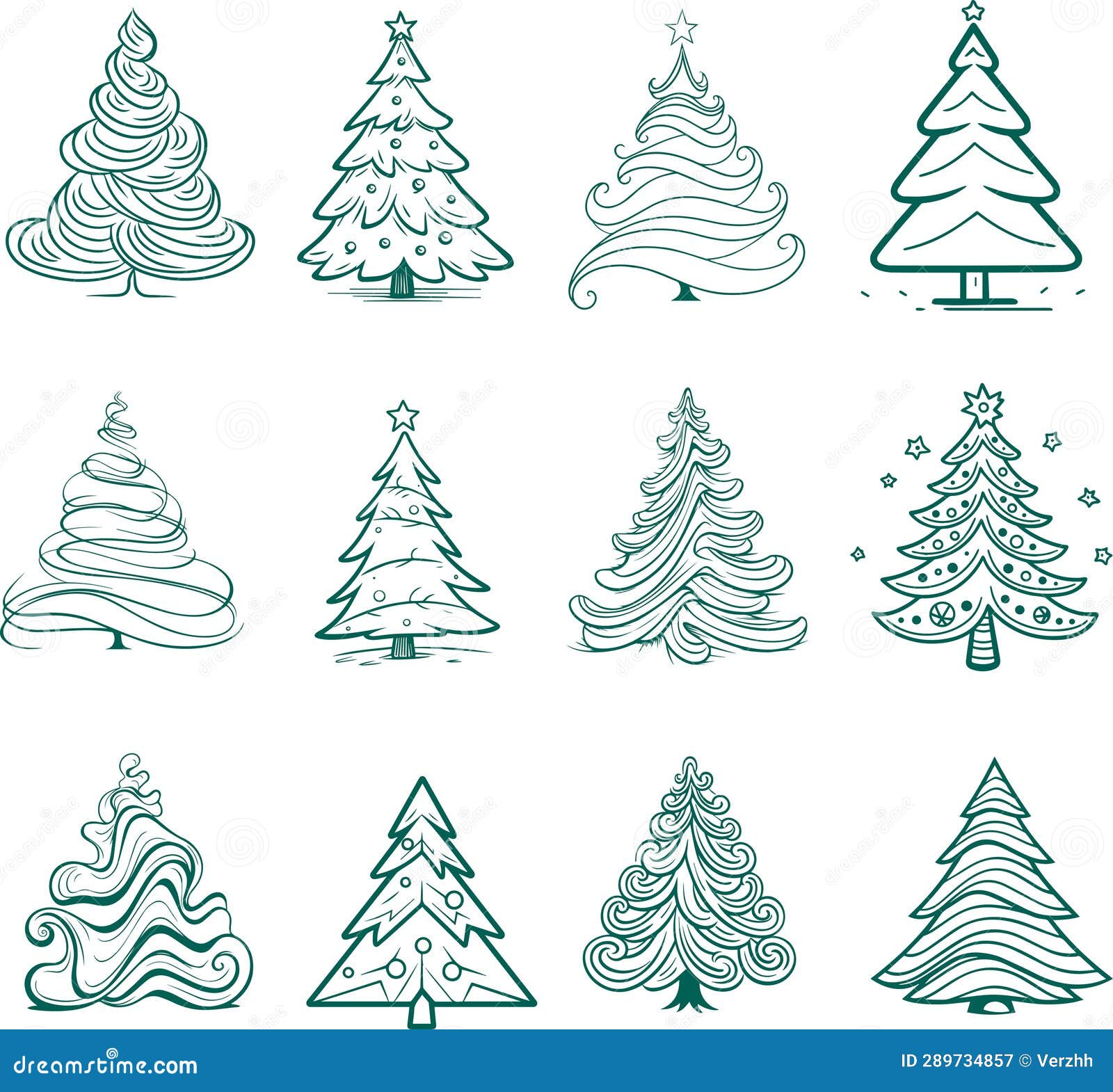 Set of Stylized Christmas Trees Stock Vector - Illustration of modern ...